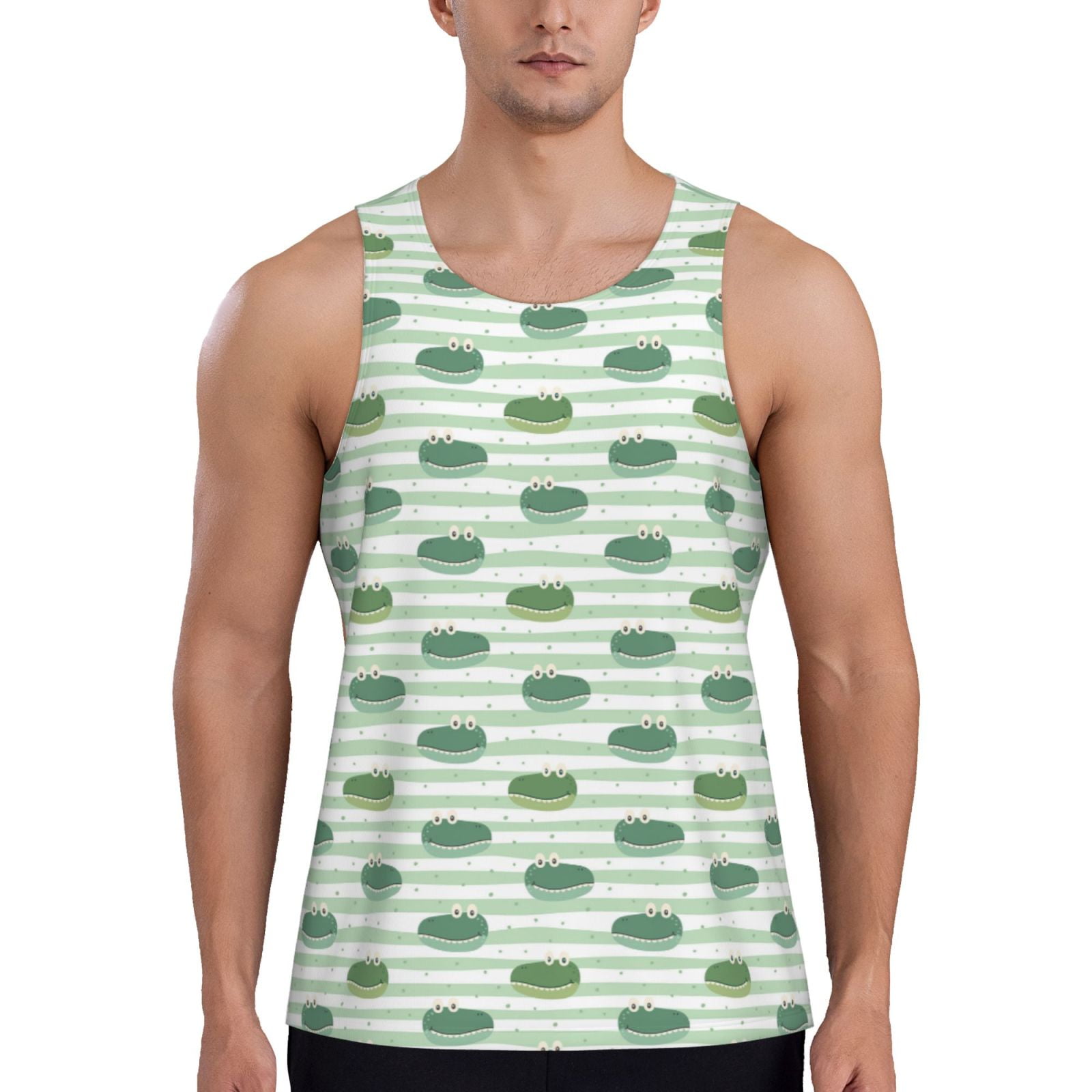 Balery Cute Crocodile Pattern Men's Workout Tank Top Gym Muscle Tee ...