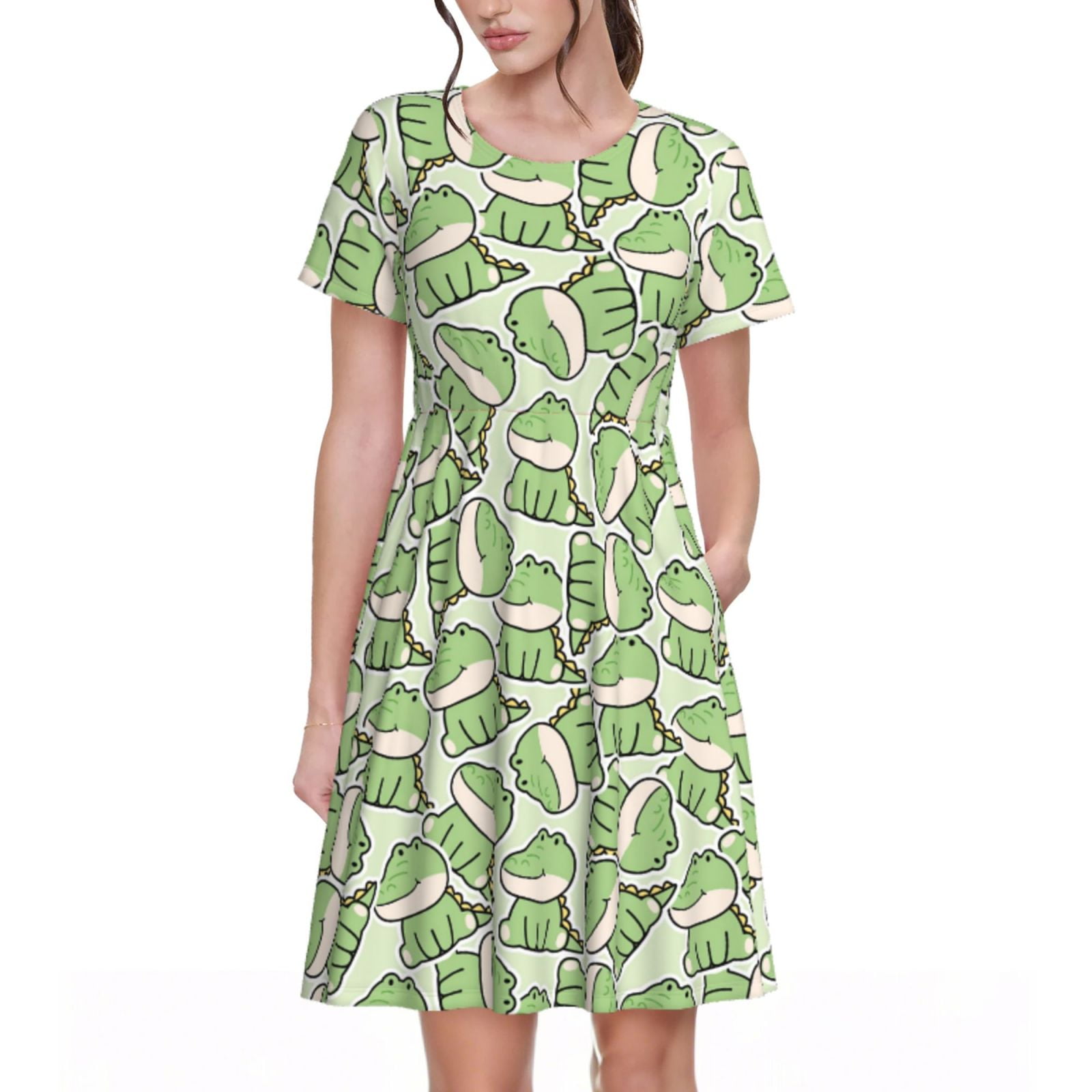 Balery Cute Crocodile Pattern Womens Dresses Loose Short sleeve ...