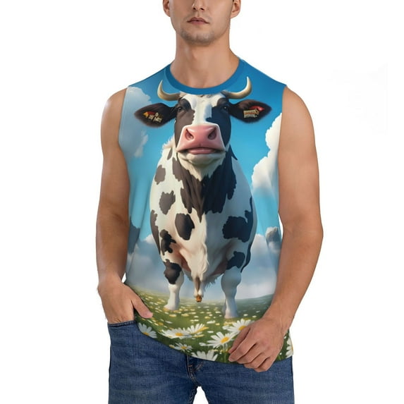 Balery Cute Daisy Cow A Men's Sleeveless Muscle Shirts Workout Tank Top ...