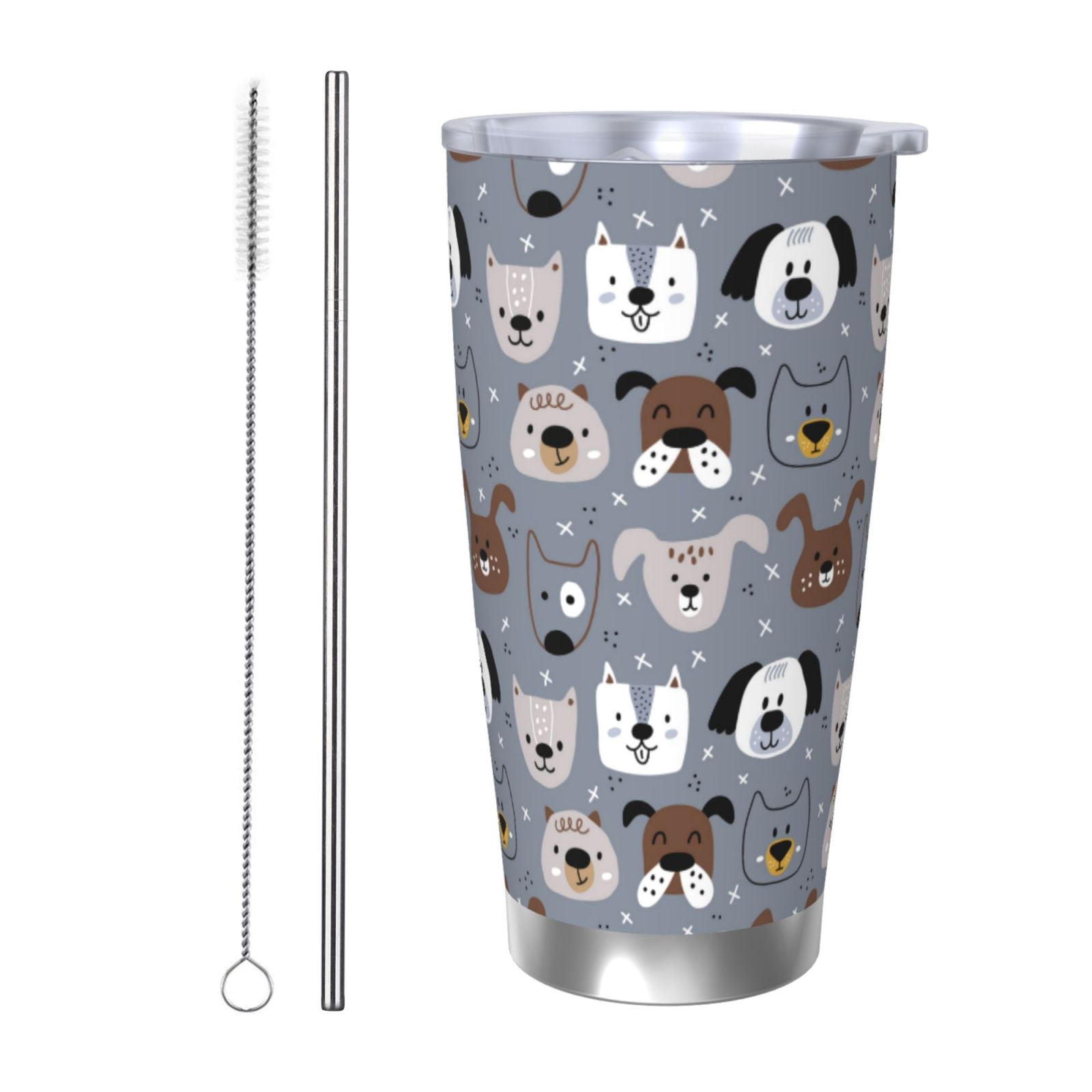 Balery Cute Dog Faces Pattern 20oz Insulated Car Cup with Dual Drink ...