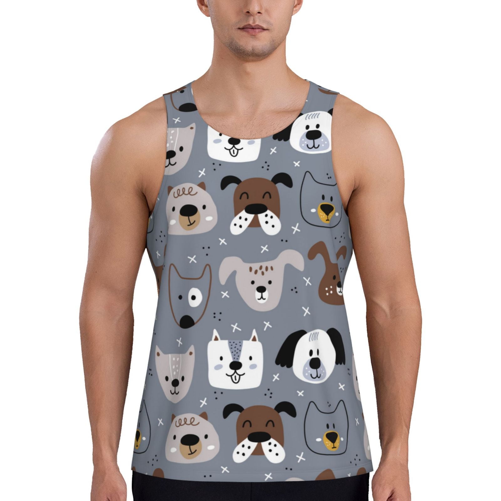 Balery Cute Dog Faces Pattern Men's Workout Tank Top Gym Muscle Tee ...