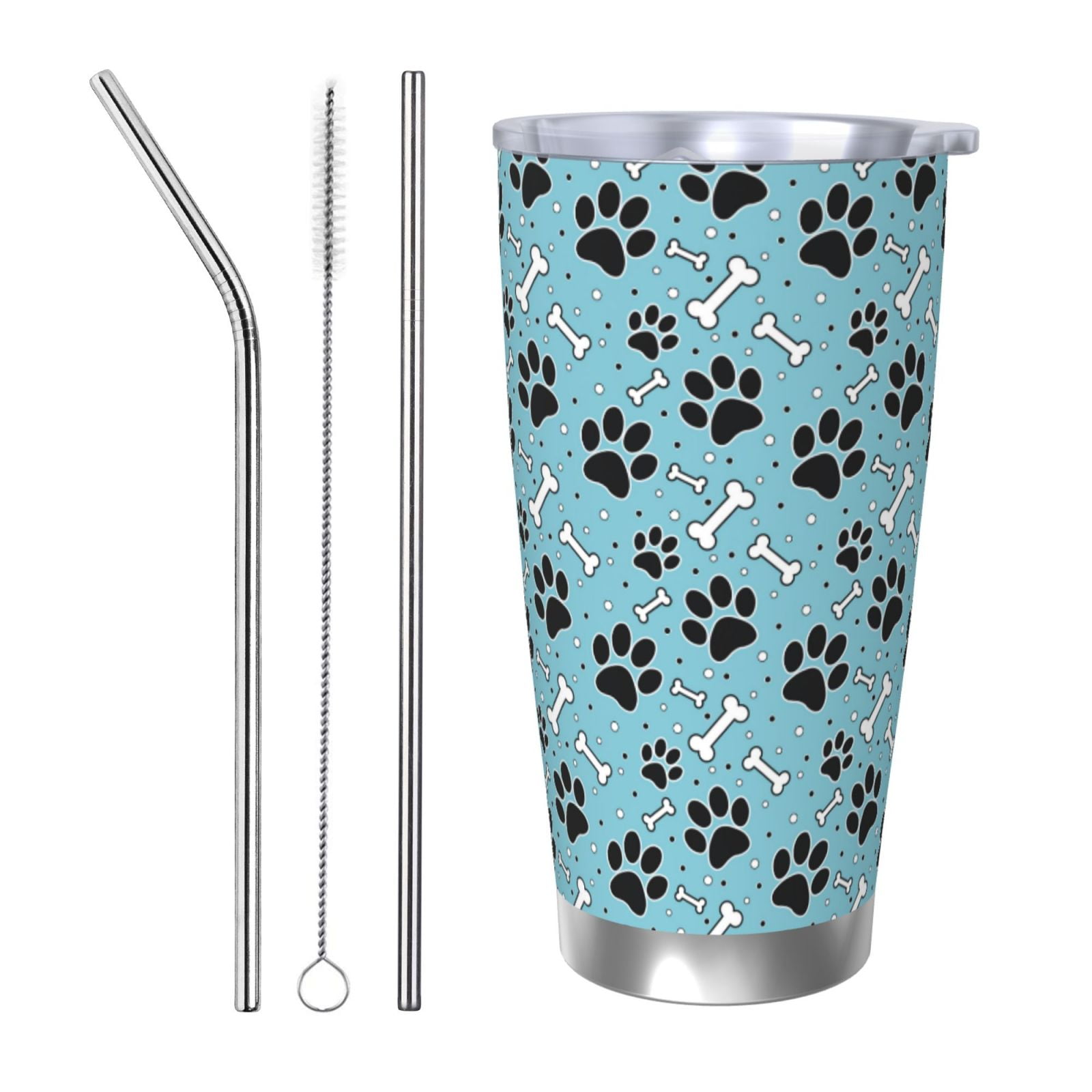 Balery Cute Dog Footprints Pattern 20oz Insulated Car Cup with Dual ...