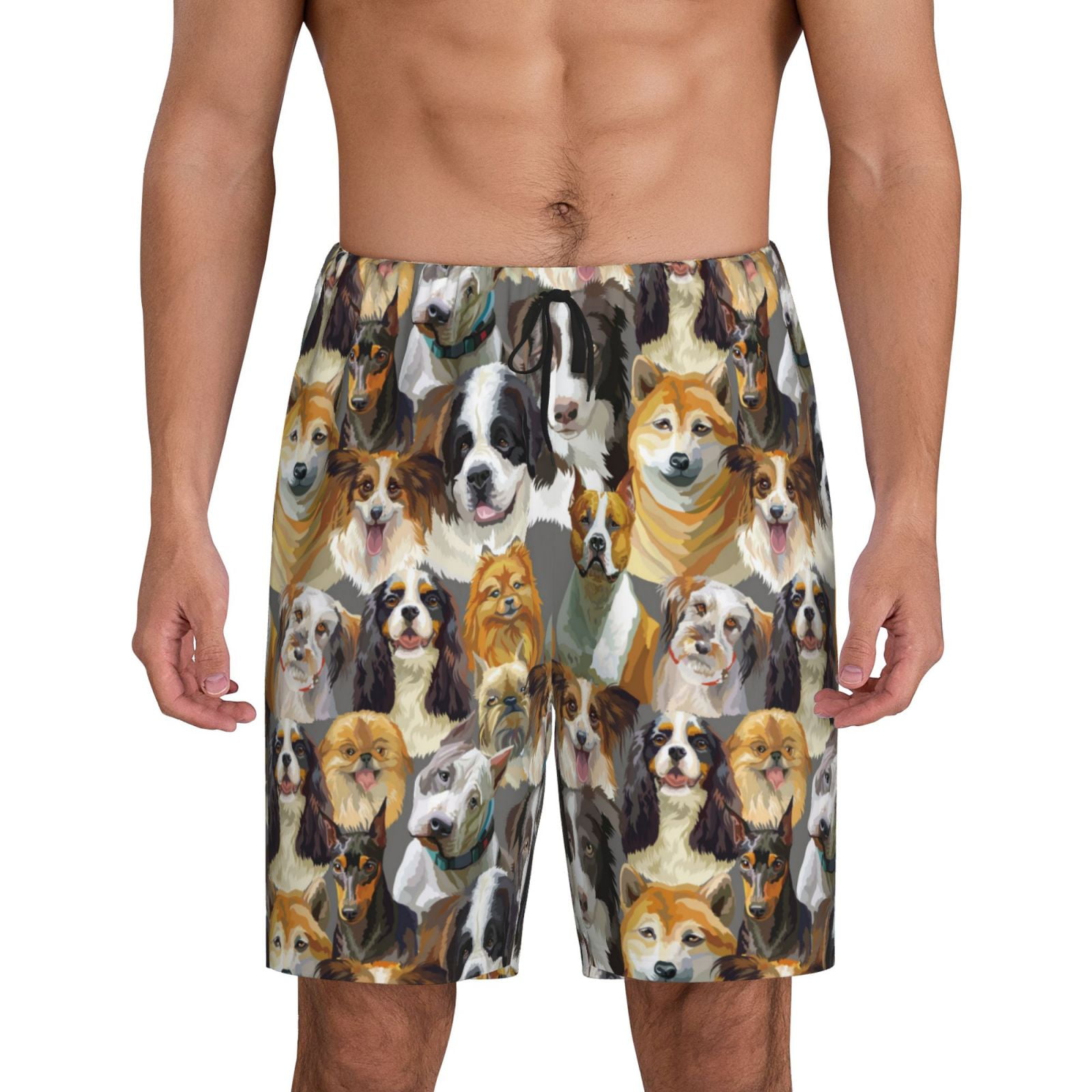 Balery Cute Dog Men's Cotton Knit Pajama Shorts Waistband & Pockets ...