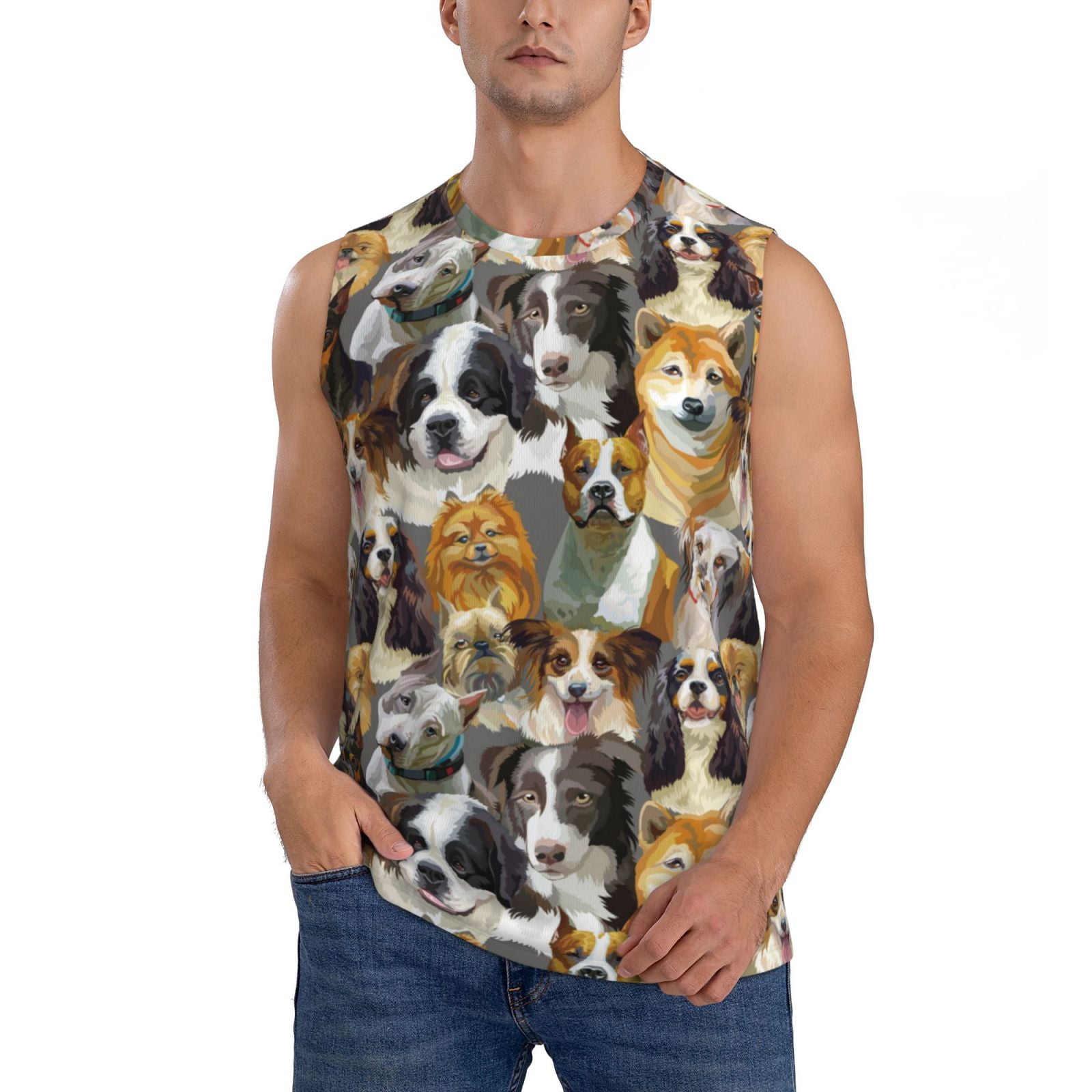 Balery Cute Dog Men's Sleeveless Muscle Shirts Workout Tank Top ...