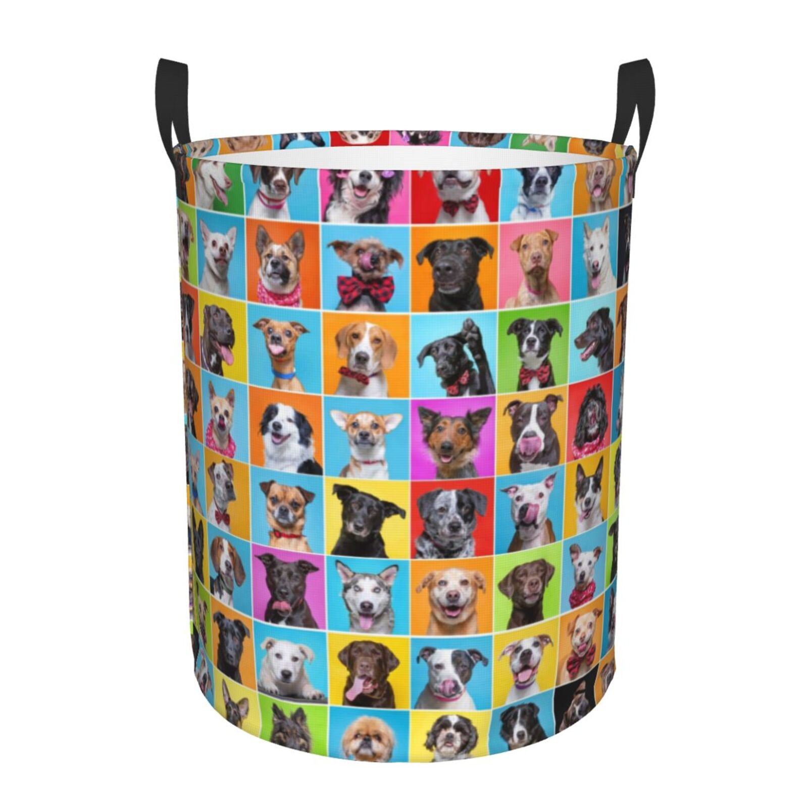 Balery Cute Dogs Collage Round Laundry Basket with Handles Waterproof ...