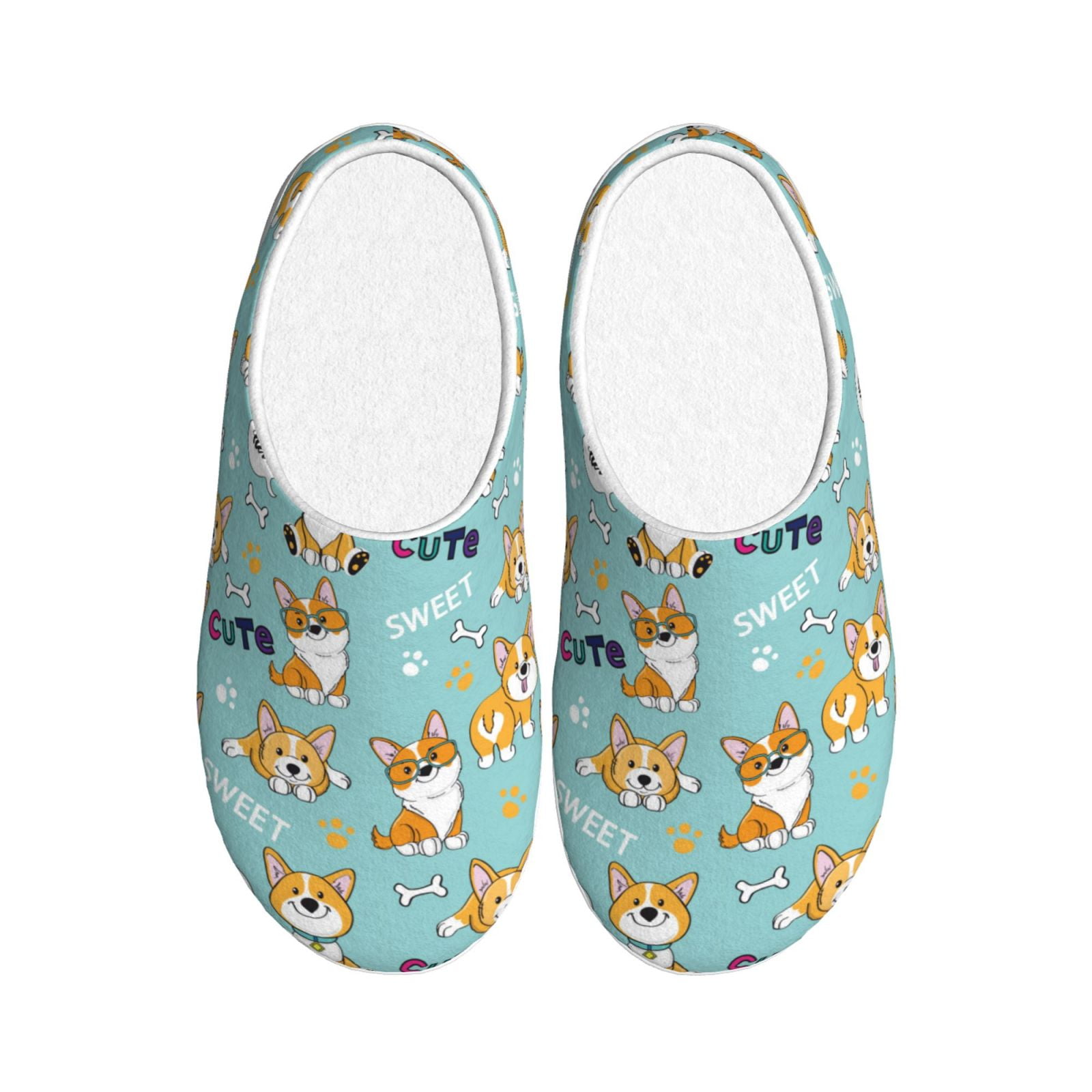 Balery Cute Dogs Corgi Pattern Women's Fuzzy Memory Foam Slippers ...