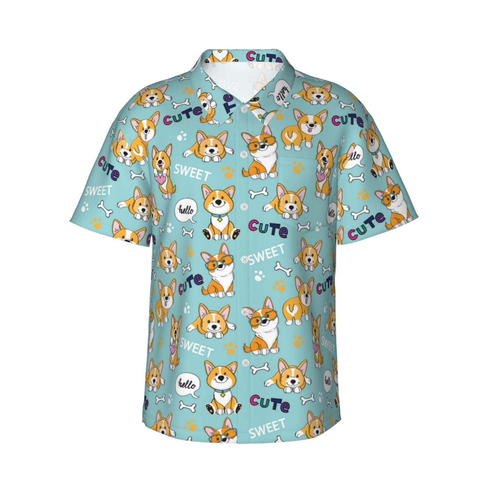 Balery Cute Dogs Corgi Print Men's Hawaiian Shirts Short Sleeve Beach ...