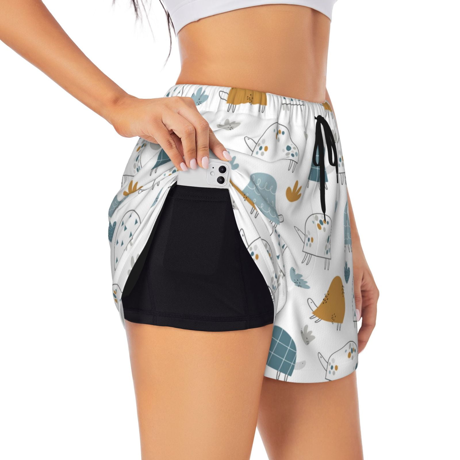 Balery Cute Doodle Turtles Pattern Women's Running Shorts with Liner 2 ...