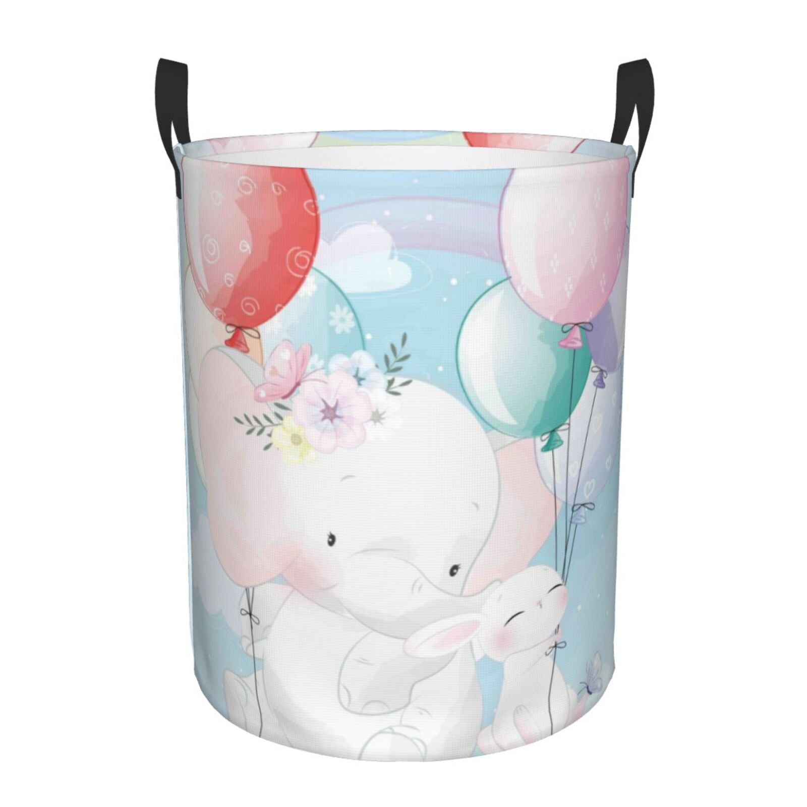 Balery Cute Elephant Round Laundry Basket with Handles Waterproof ...