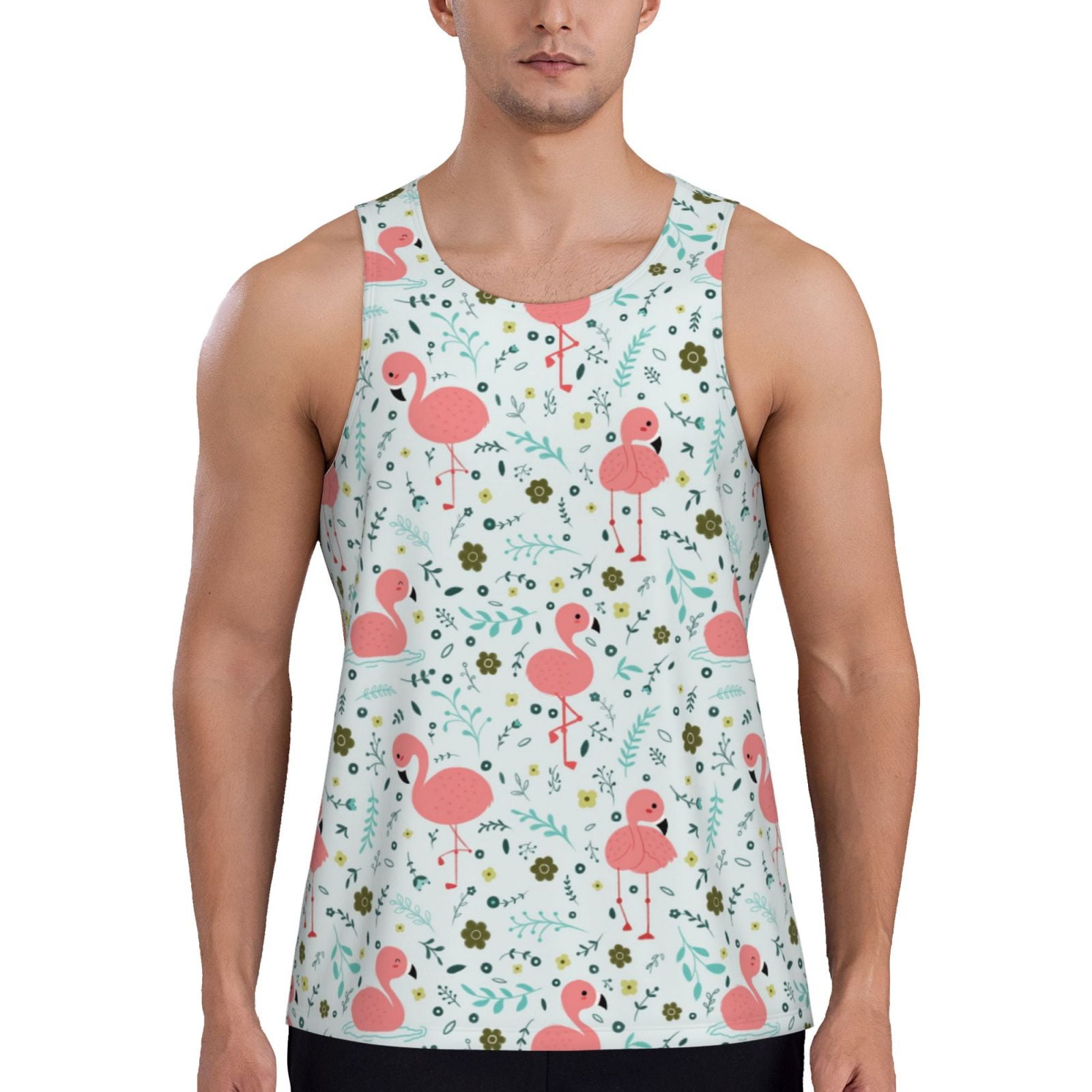 Balery Cute Flamingo Pattern Men's Workout Tank Top Gym Muscle Tee ...