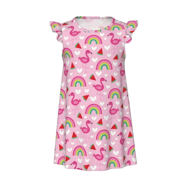 Balery Cute Flamingo Princess Nightgown for Girls Flutter Sleeve Cotton ...