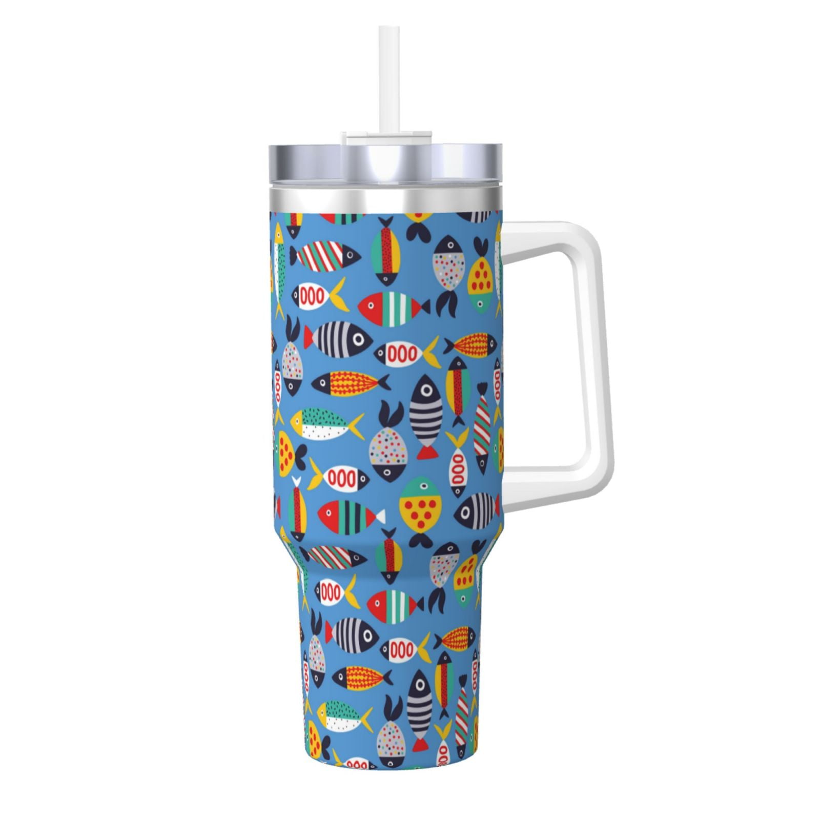 Balery Cute Flat Fish Pattern 40oz Stainless Steel Tumbler Double Wall ...