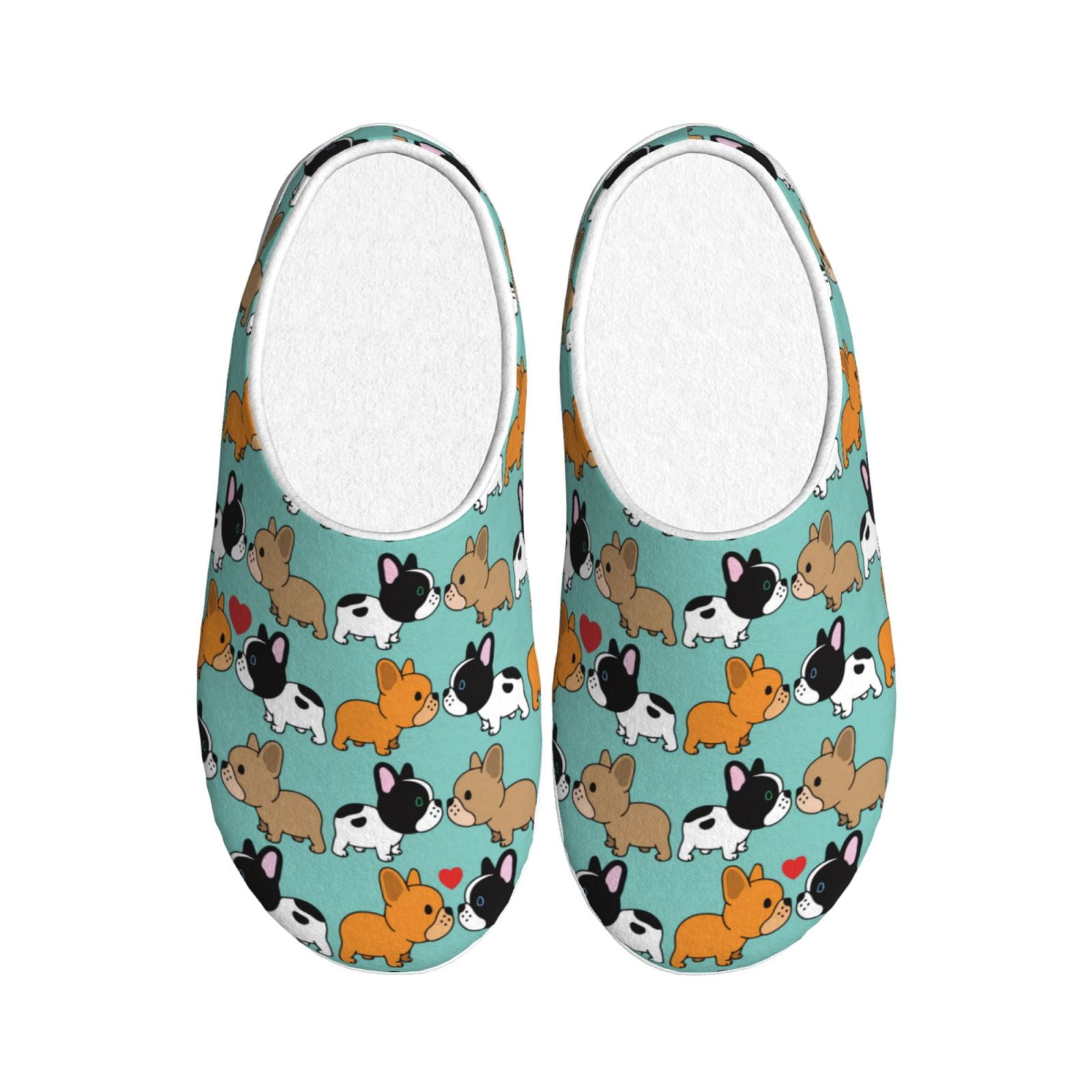 Balery Cute French Bulldog Pattern Women's Fuzzy Memory Foam Slippers ...