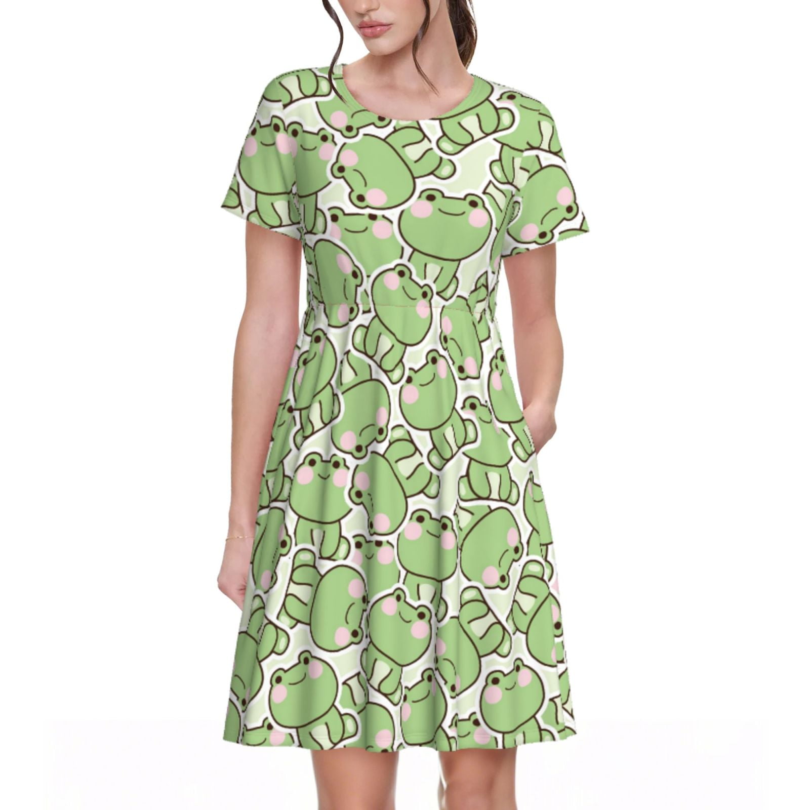 Balery Cute Frog Pattern Womens Dresses Loose Short sleeve Sundresses ...