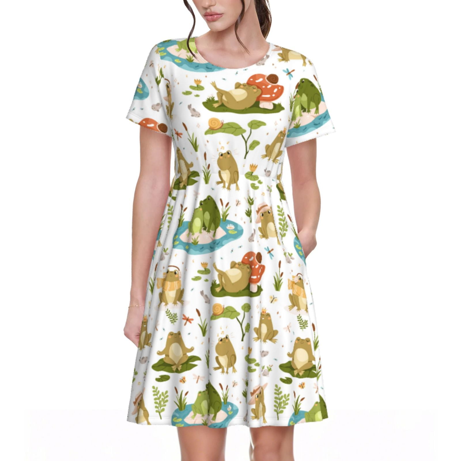 Balery Cute Frog Pattern Womens Dresses Loose Short sleeve Sundresses ...
