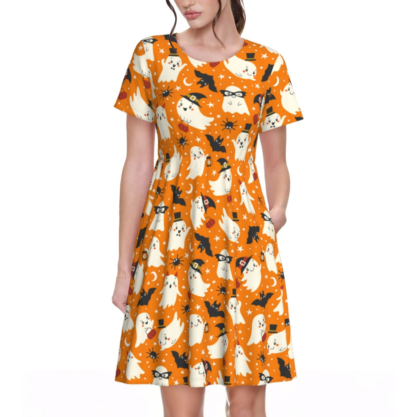 Balery Cute Ghosts Pattern Womens Dresses Loose Short sleeve Sundresses ...