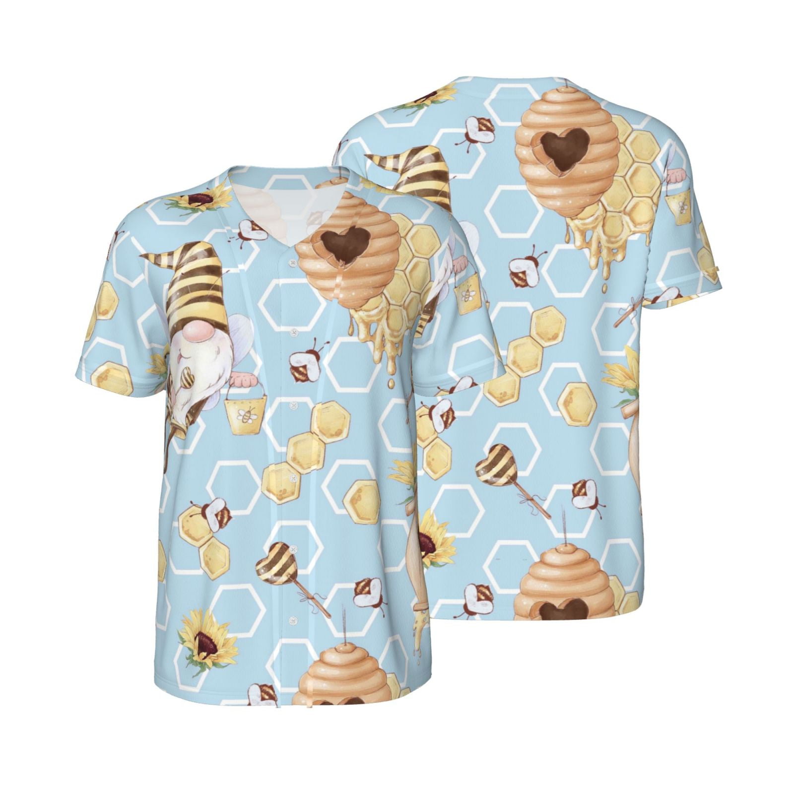 Balery Cute Gnome Bee Collects Honey Baseball Jersey for Men Casual ...