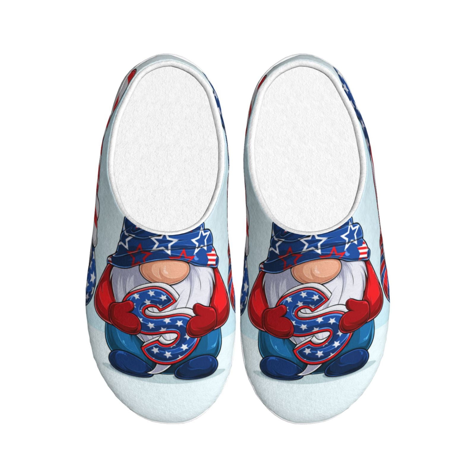 Balery Cute Gnomes in USA1 Pattern Women's Fuzzy Memory Foam Slippers ...