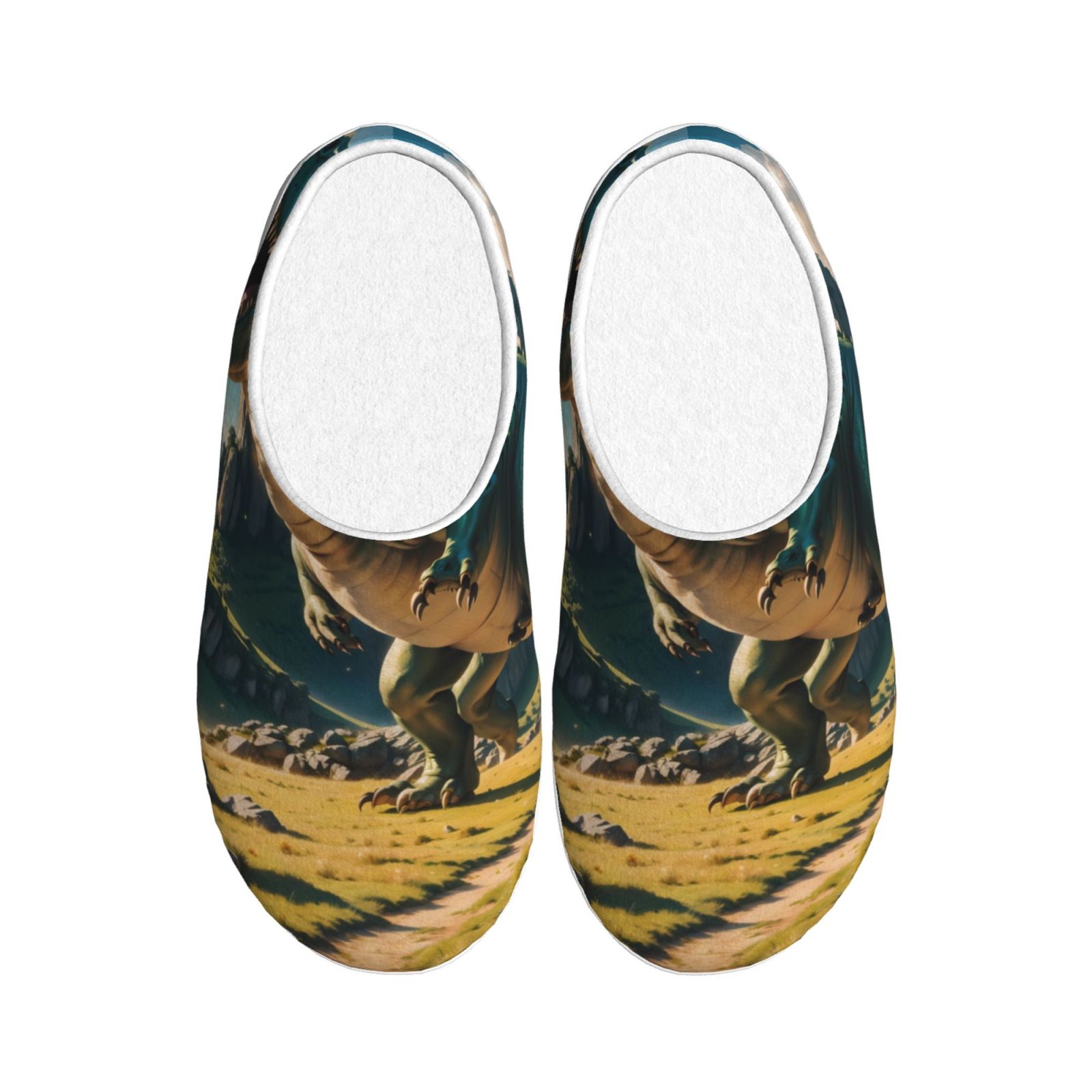 Balery Cute Green Dinosaur Blue Sky Pattern Women's Fuzzy Memory Foam ...