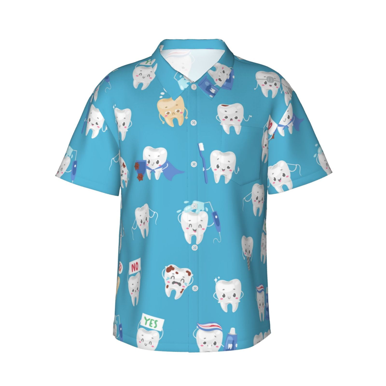 Balery Cute Healthy Teeth Print Men's Hawaiian Shirts Short Sleeve ...