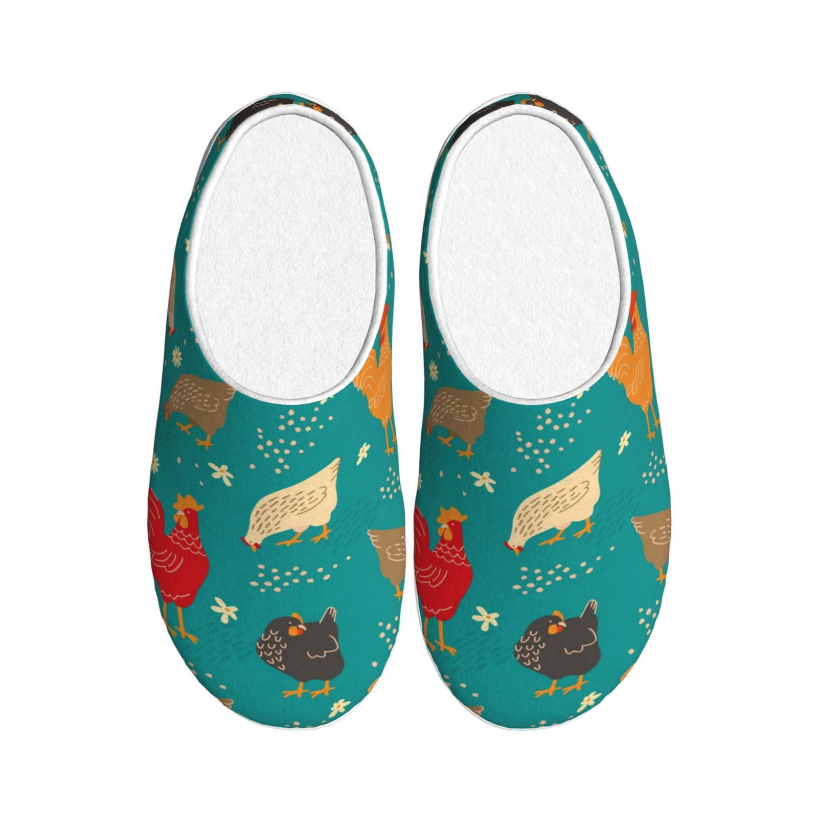 Balery Cute Hens And Rooster Pattern Women's Fuzzy Memory Foam Slippers ...