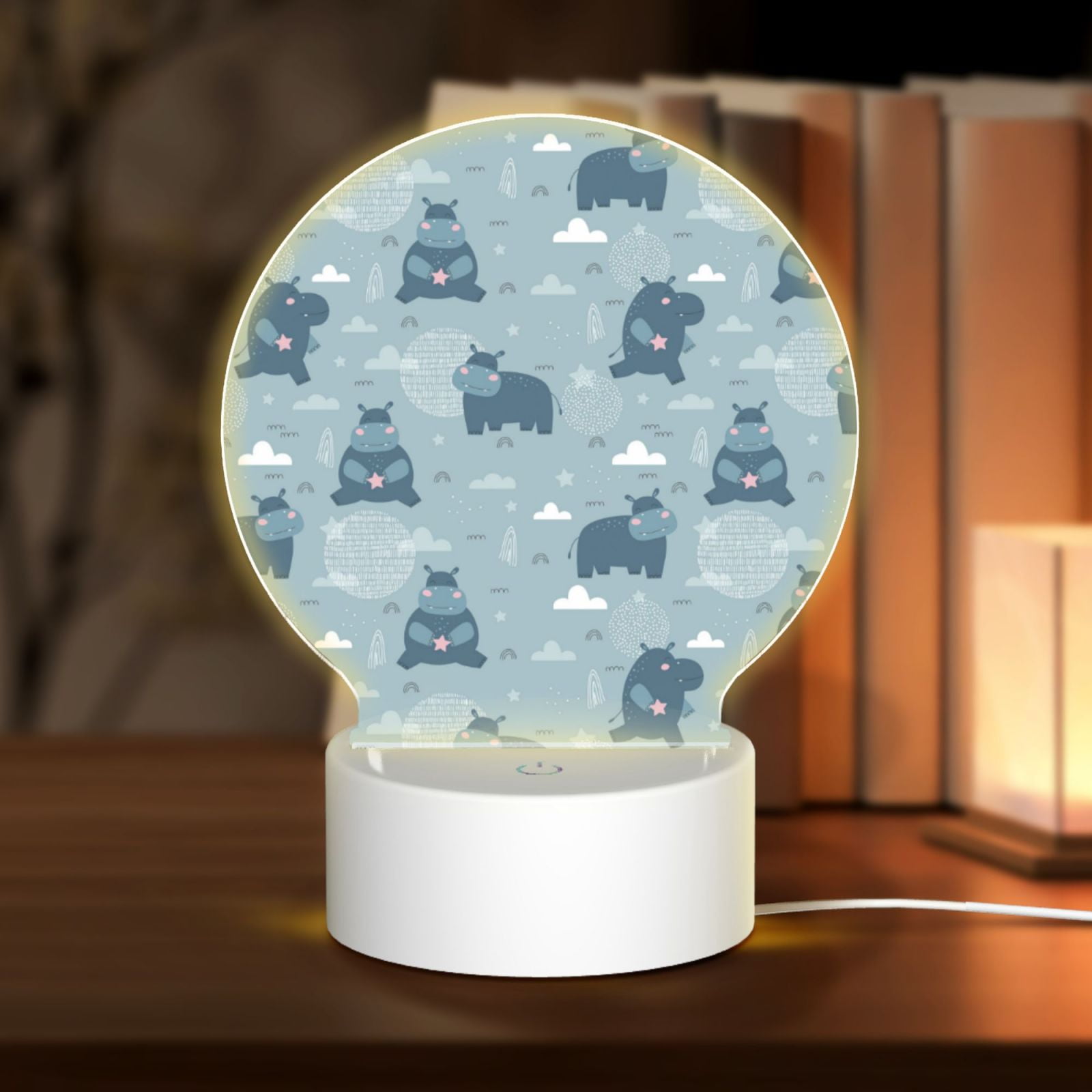 Balery Cute Hippopotamus Pattern Acrylic Night Light Gift with 3 Color ...