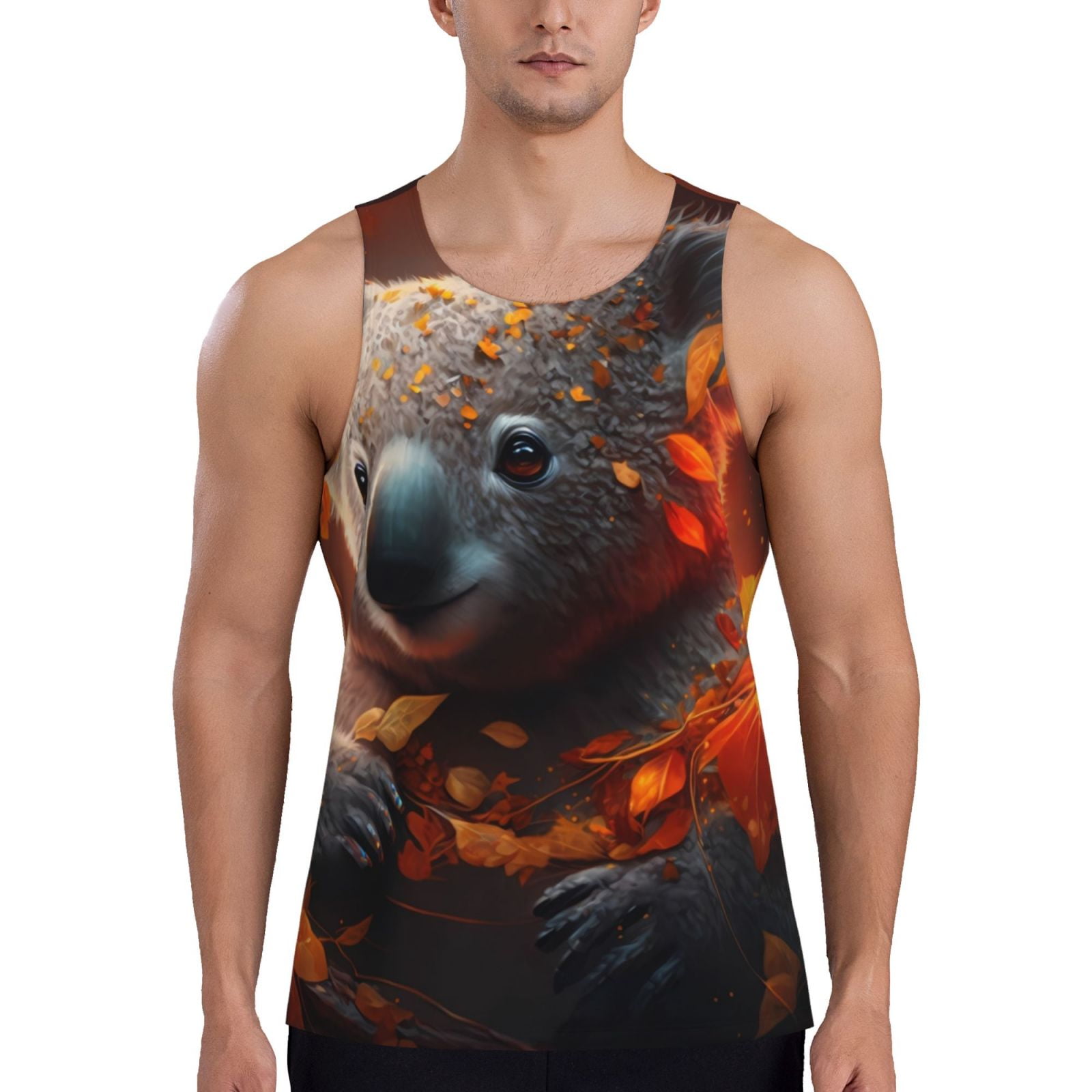 Balery Cute Maple Leaf Koala Pattern Men's Workout Tank Top Gym Muscle ...