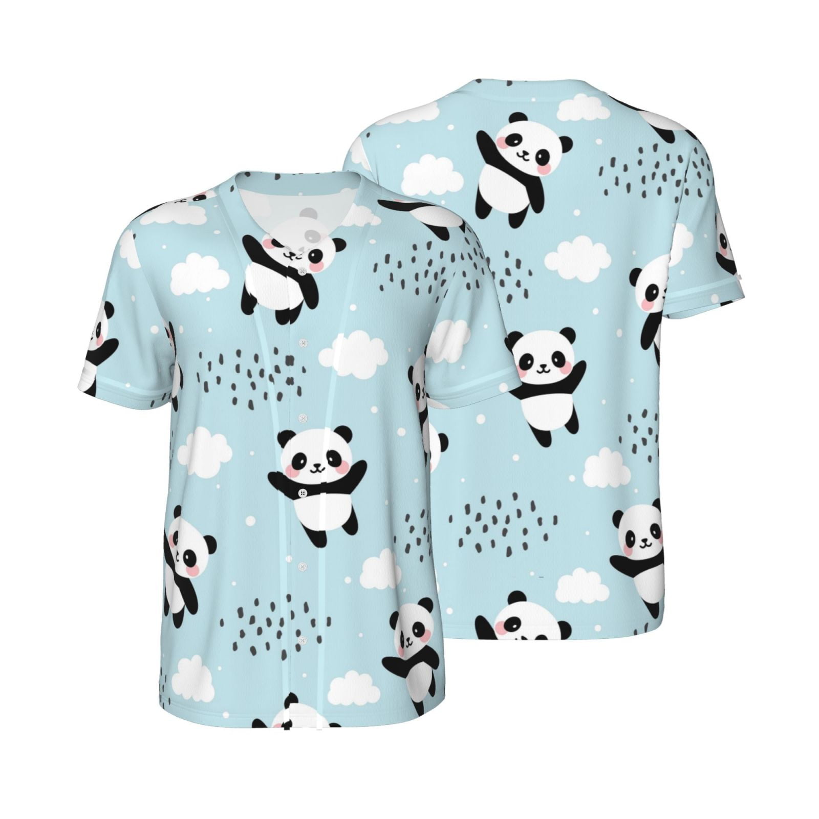 Balery Cute Panda Bear Baseball Jersey for Men Casual Button Down ...
