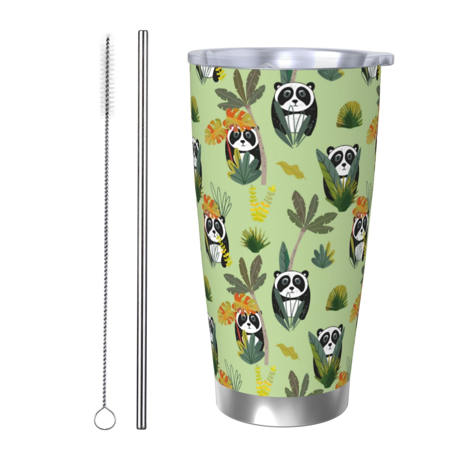 Balery Cute Panda Bear In Greenery Forest Pattern 20oz Insulated Car ...