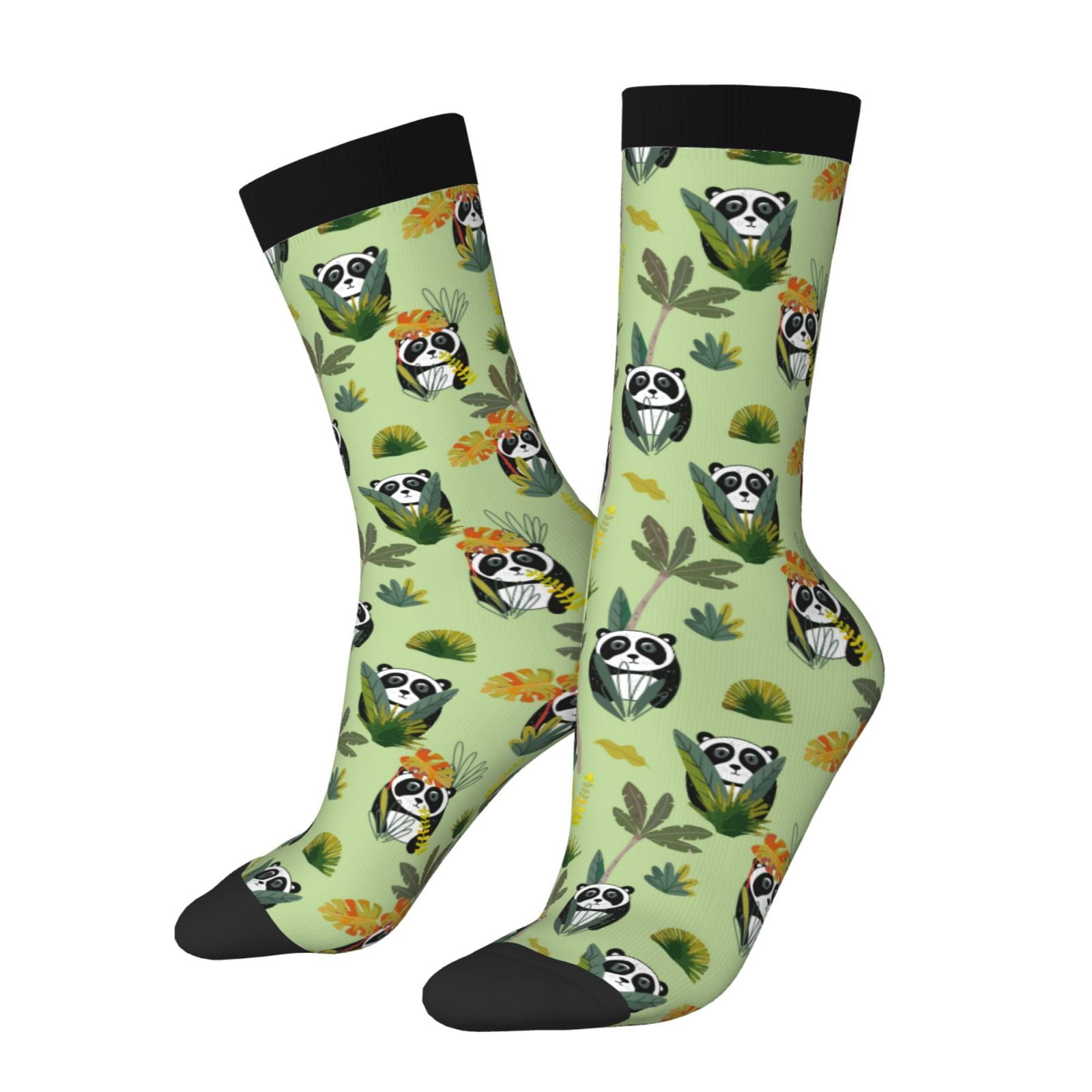Balery Cute Panda Bear In Greenery Forest Pattern Crew Socks Unisex ...