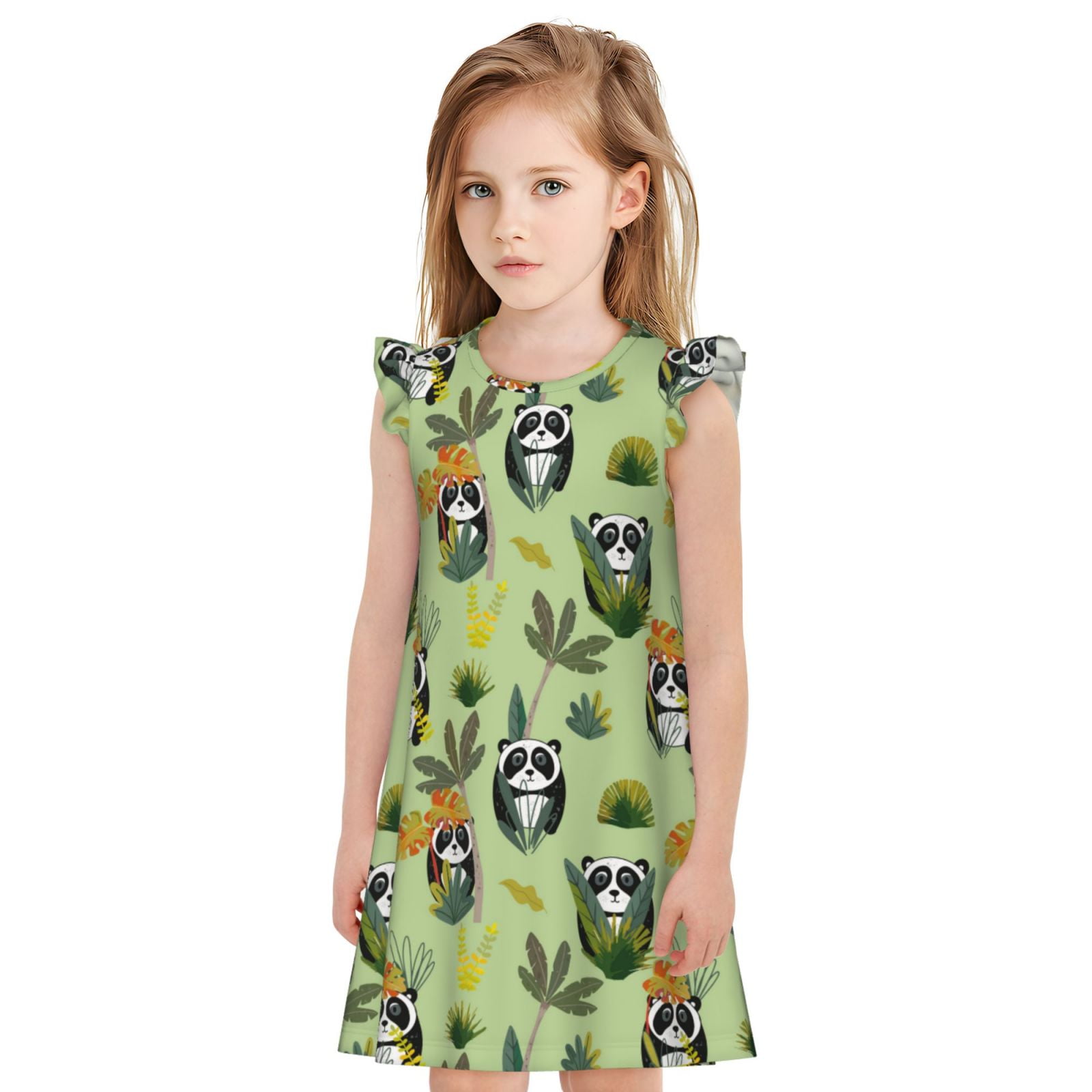 Balery Cute Panda Bear In Greenery Forest Pattern Princess Nightgown ...