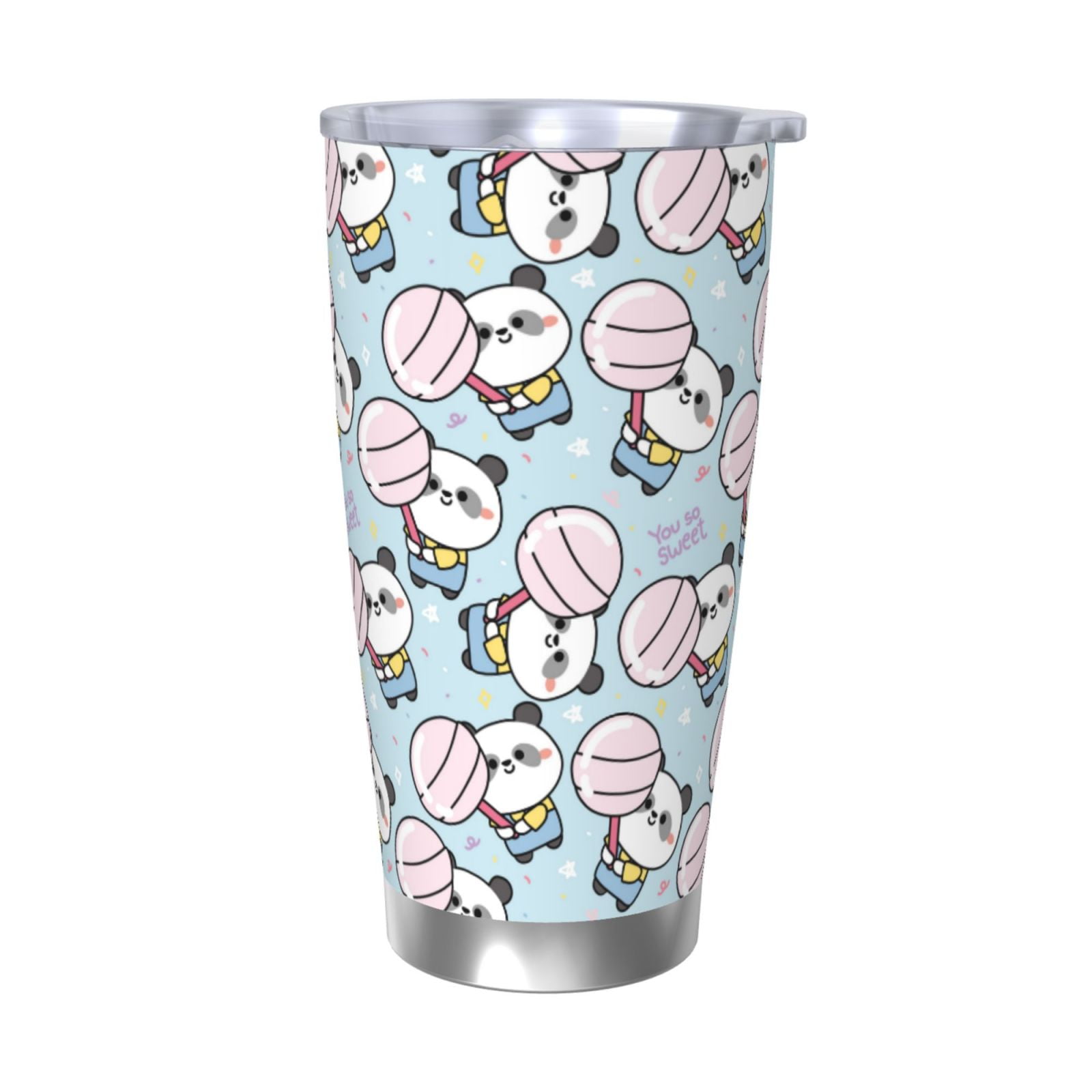 Balery Cute Panda Bear Pattern 20oz Insulated Car Cup with Dual Drink ...