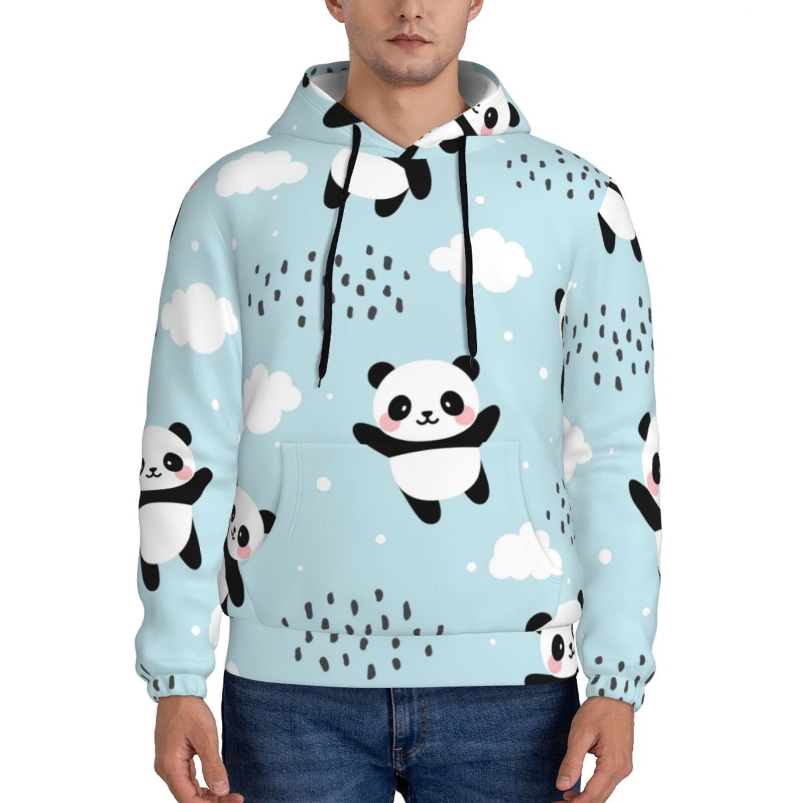 Balery Cute Panda Bear Pattern Mens Hoodie Kangaroo Pocket Hoodie ...