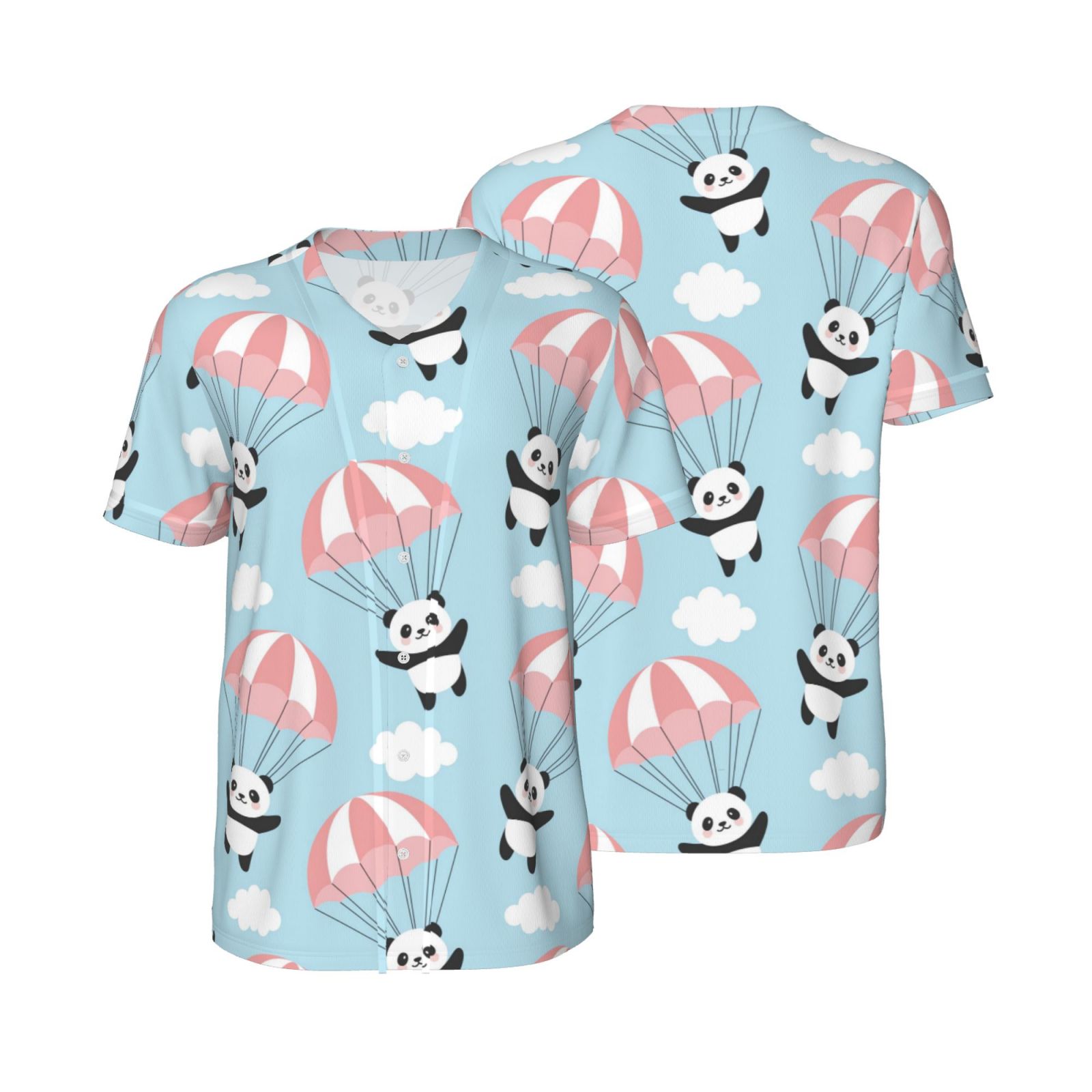 Balery Cute Panda Flying in the Sky Baseball Jersey for Men Casual ...
