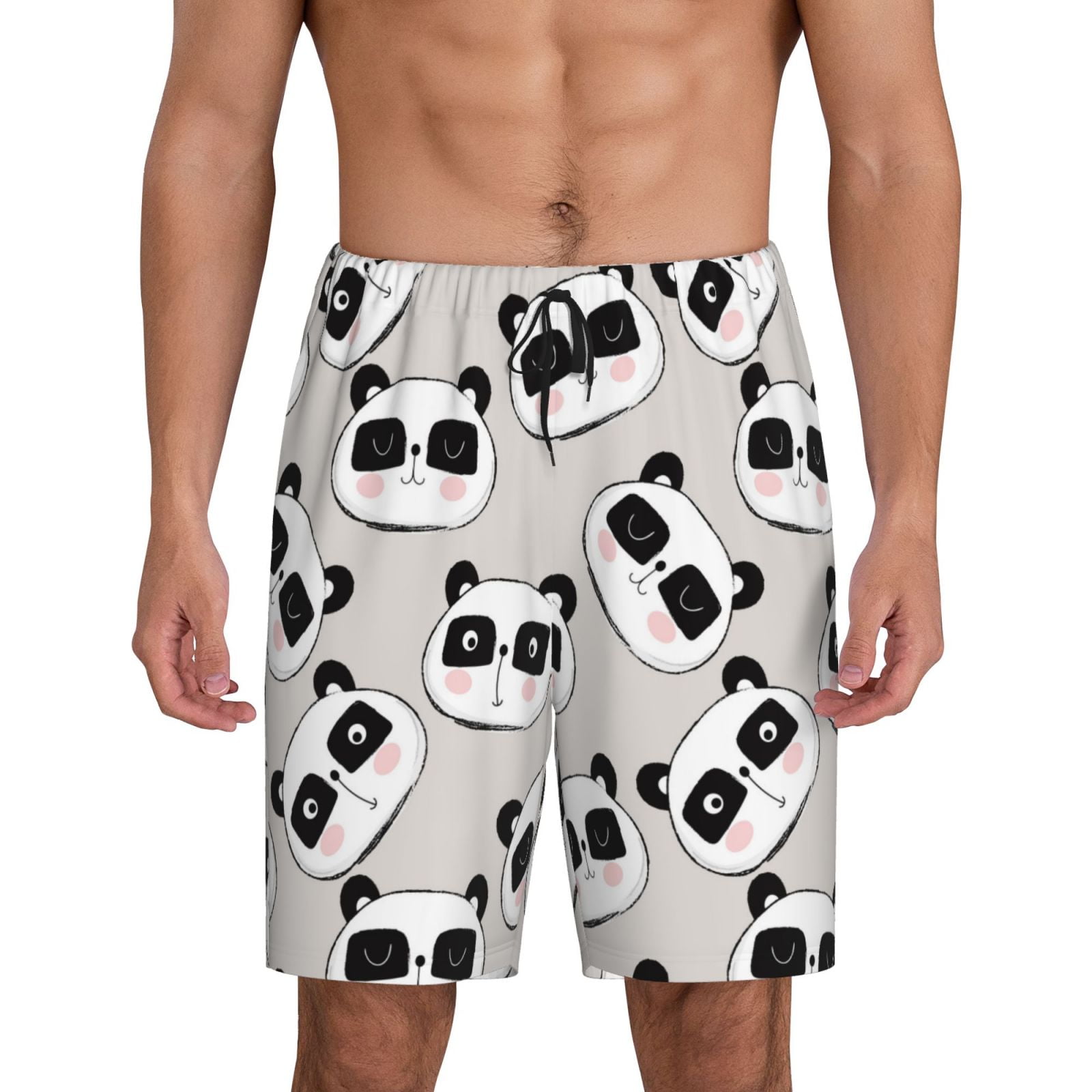 Balery Cute Panda Men's Cotton Knit Pajama Shorts Waistband & Pockets ...