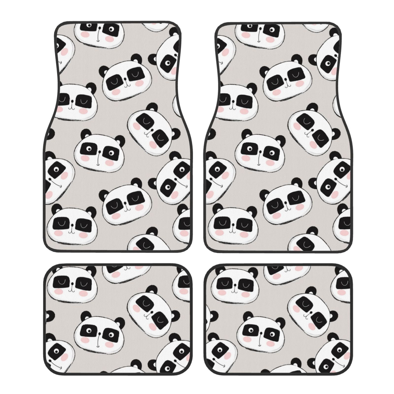 Balery Cute Panda Pattern 4-Piece Floor Mats, Heavy-Duty Rubber Liners ...