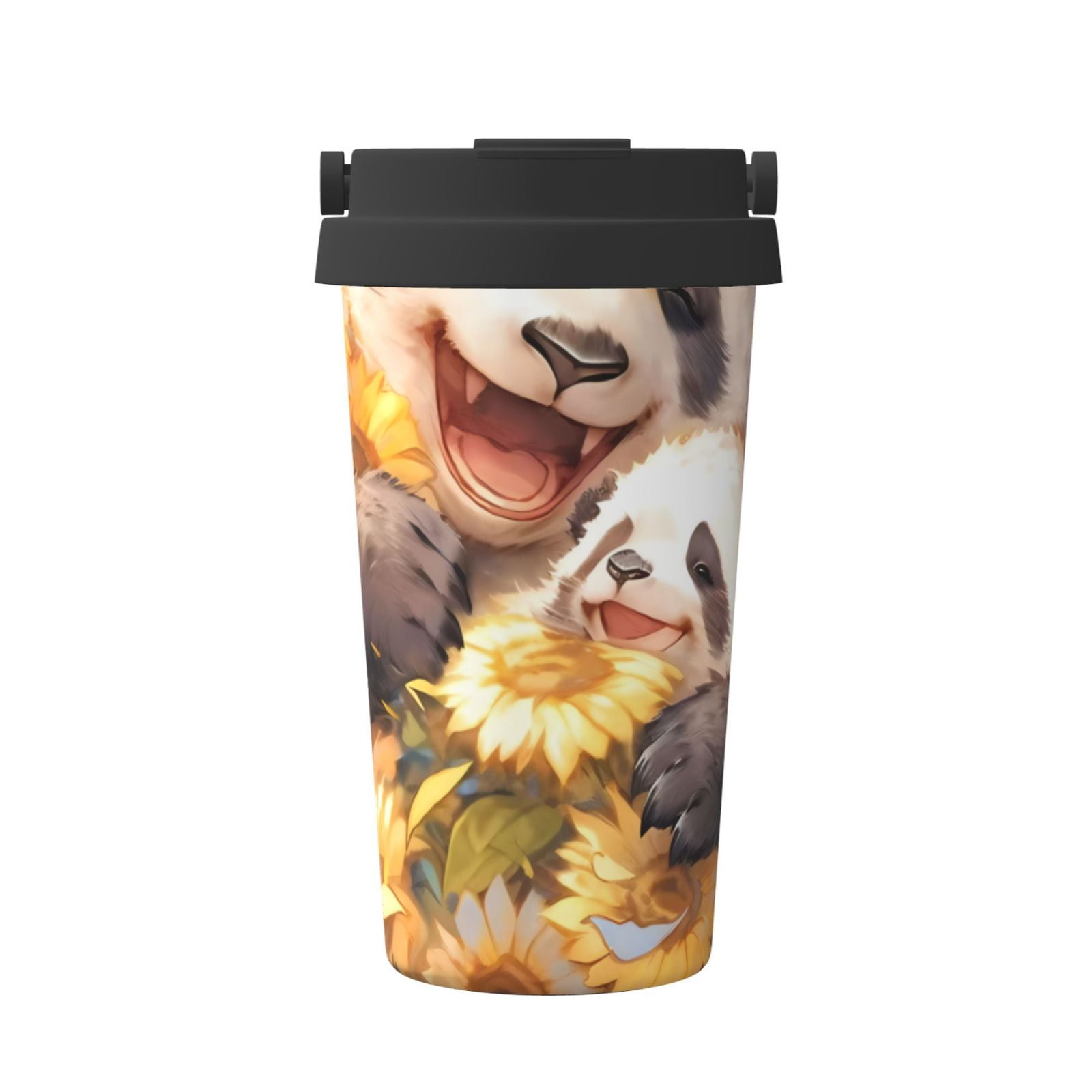 Balery Cute Panda Sunflower Pattern Insulated Coffee Travel Mug ...