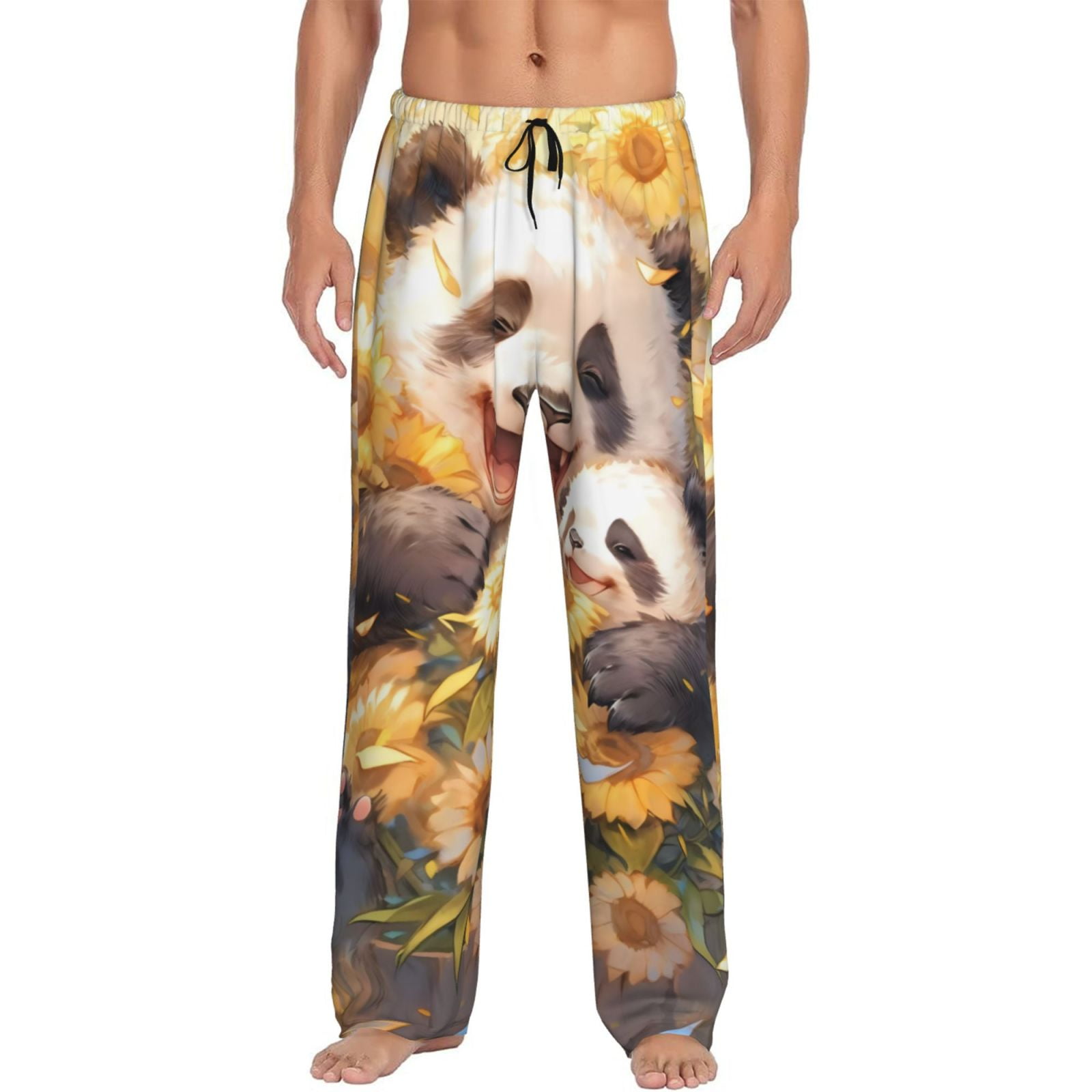 Balery Cute Panda Sunflower print Men's Pajama Pants,Ultra Lightweight ...