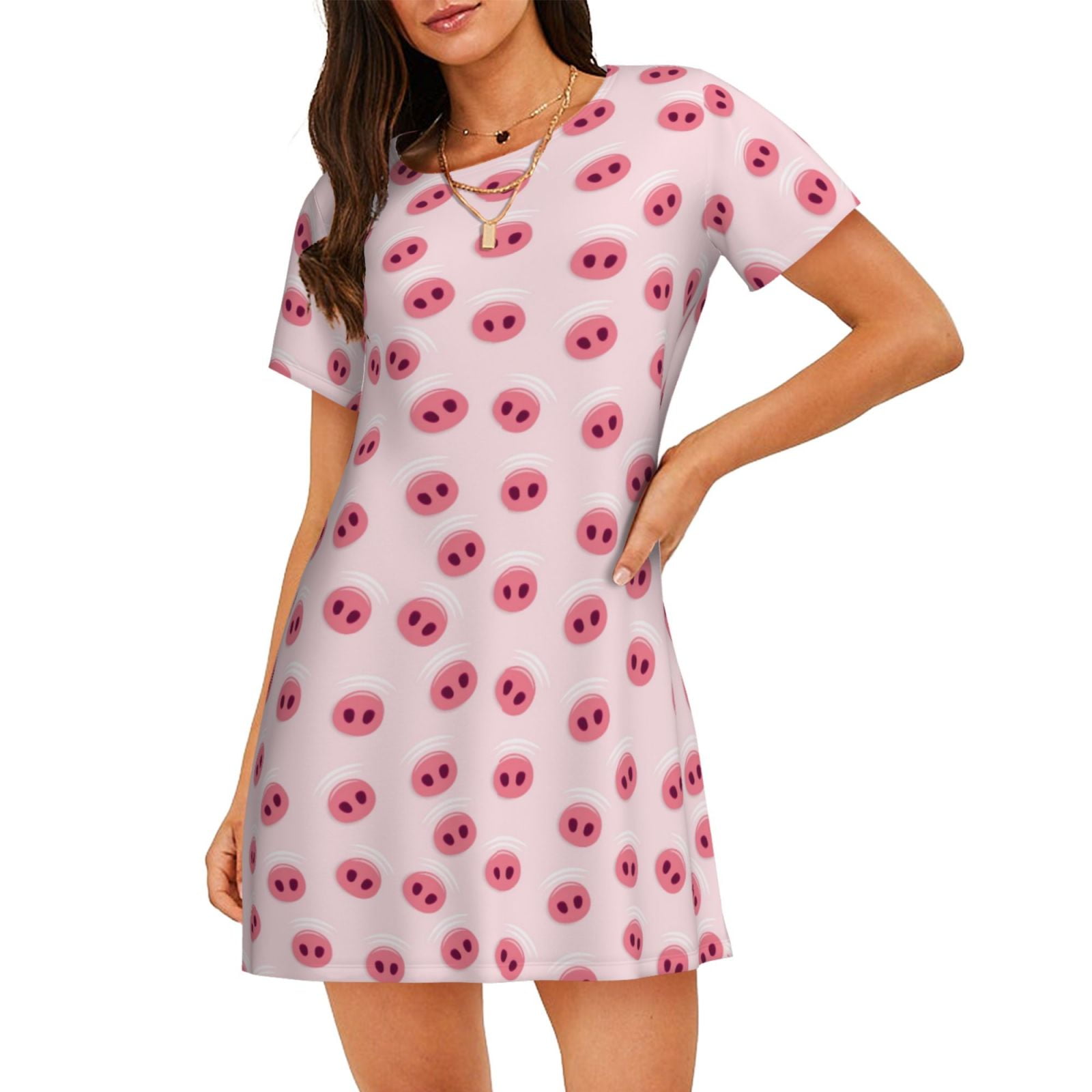 Balery Cute Pig Nose Pattern Womens Short Sleeve Sleepshirt Scoopneck ...