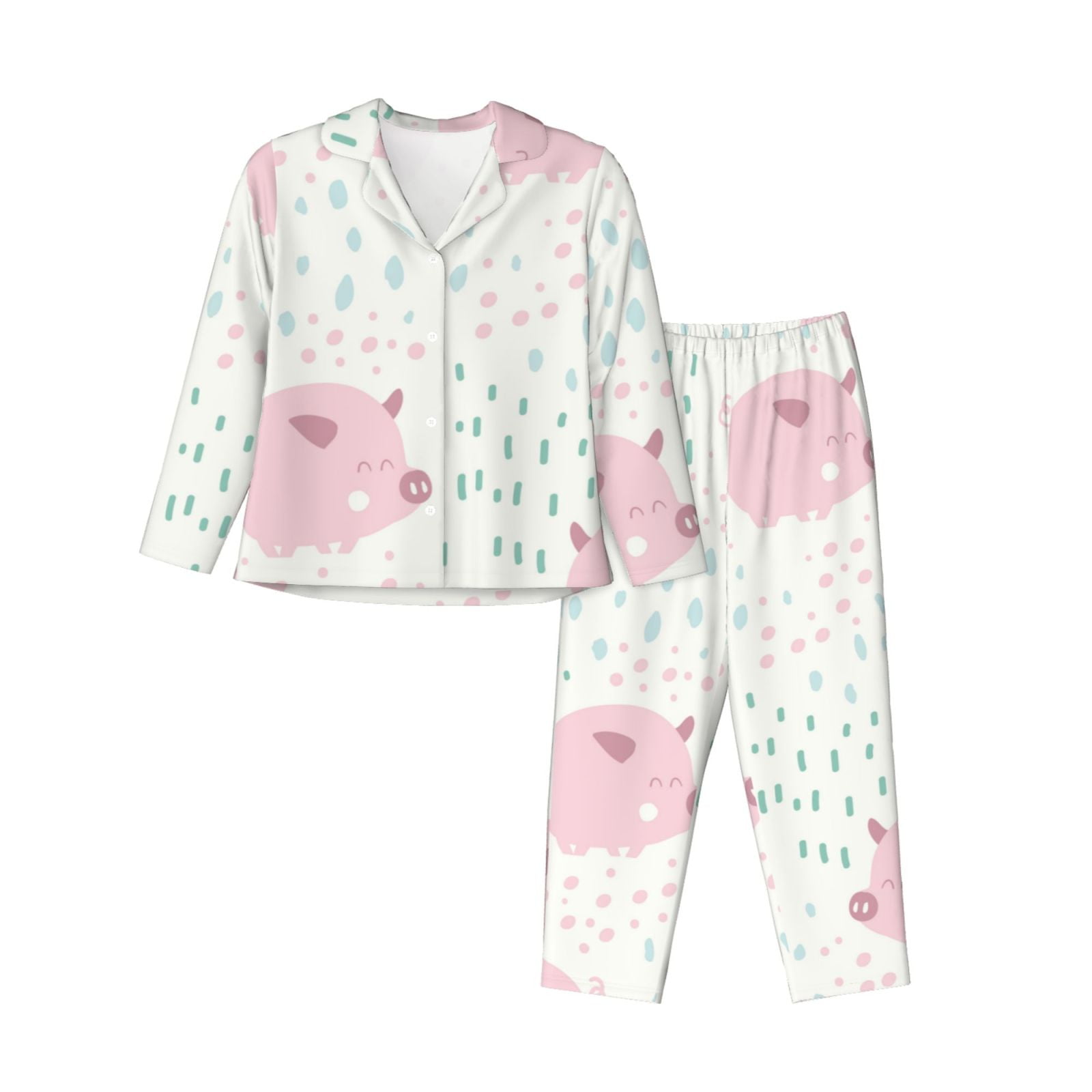 Balery Cute Pigs Pattern Pajama Sets for Women Long Sleeve 2 Piece ...