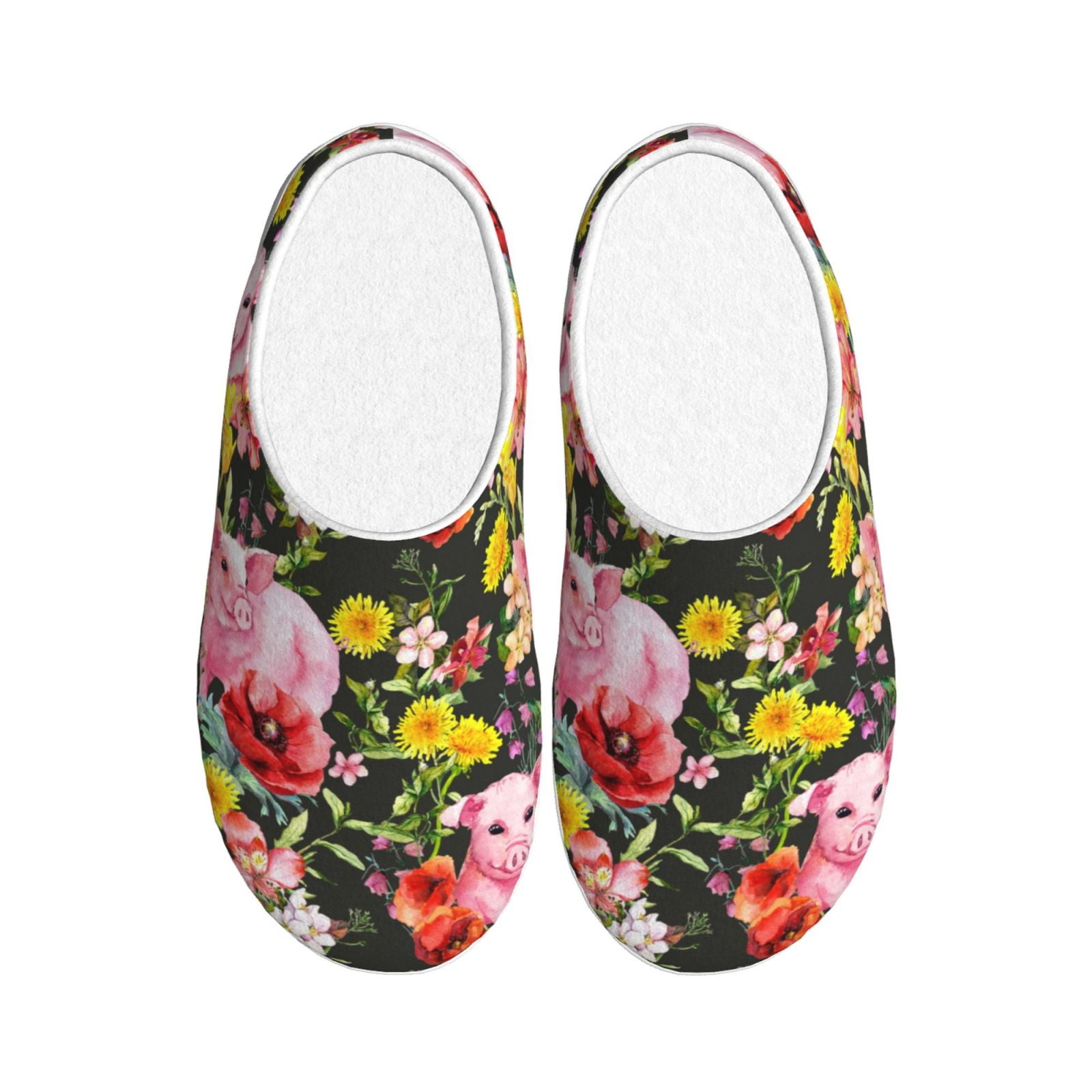 Balery Cute Pigs Sunflower Pattern Women's Fuzzy Memory Foam Slippers ...