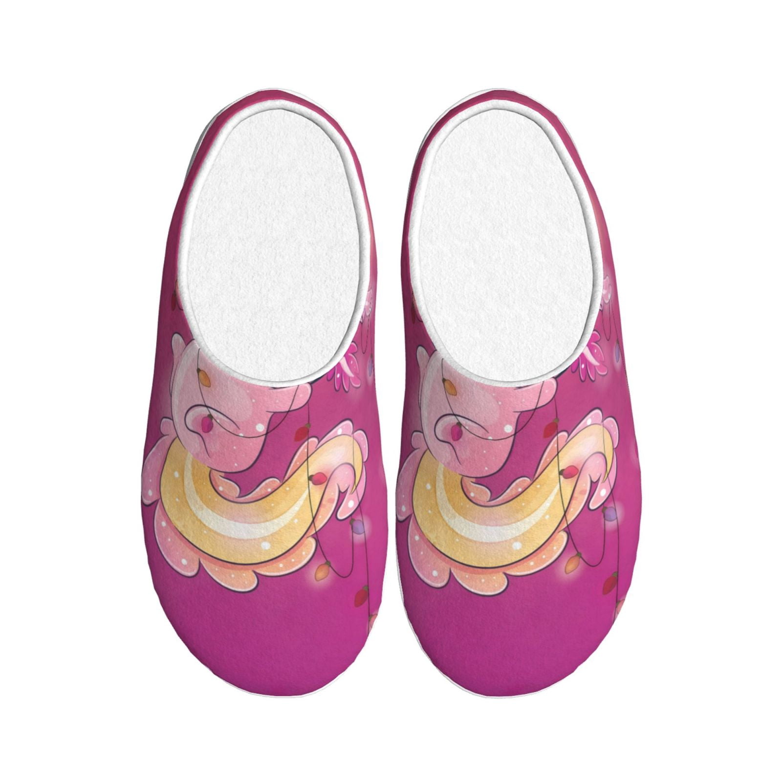 Balery Cute Pink Axolotl A Pattern Women's Fuzzy Memory Foam Slippers ...