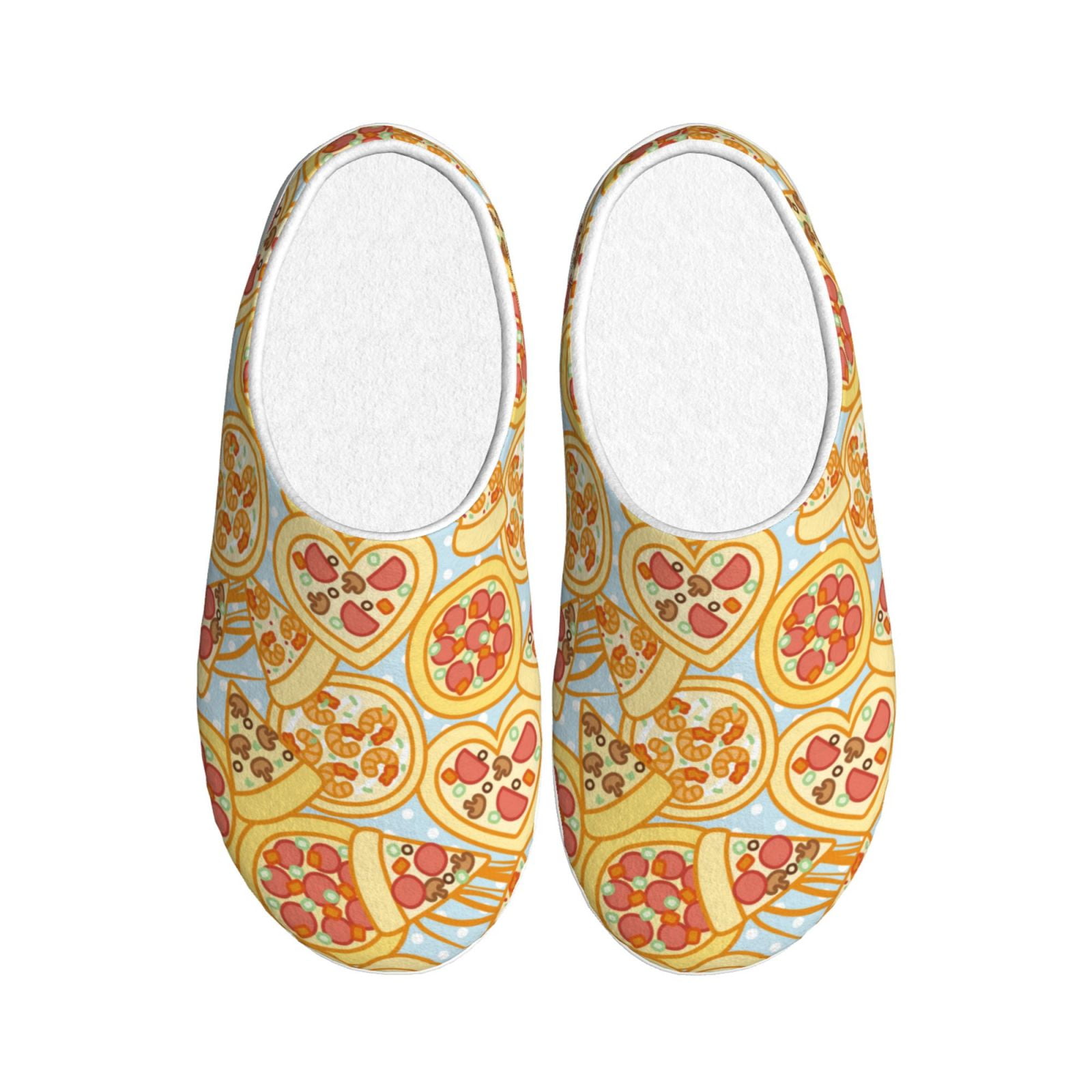 Balery Cute Pizza In Various Pattern Women's Fuzzy Memory Foam Slippers ...