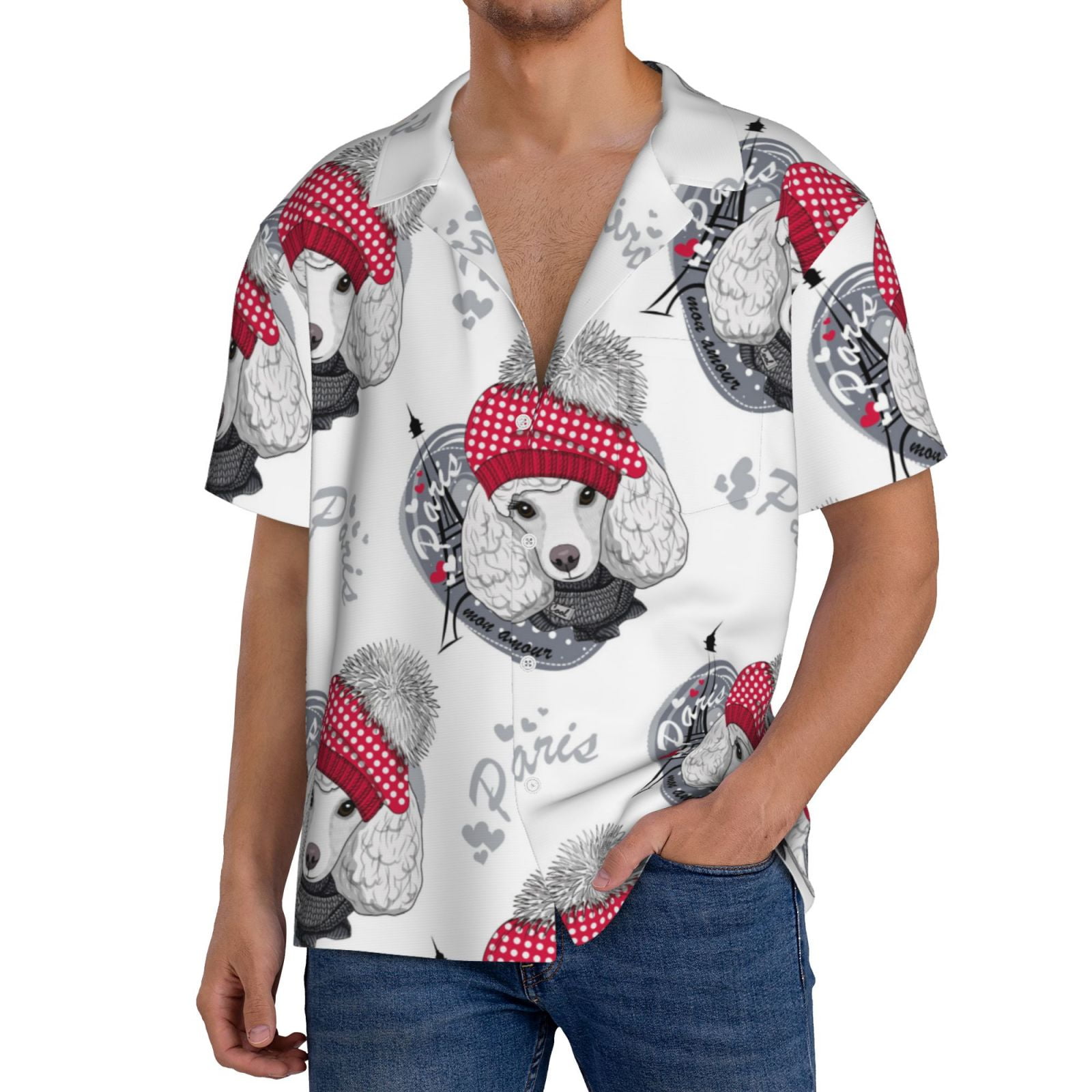 Balery Cute Poodle Dog Men's Casual Button Down Shirt Short Sleeve ...