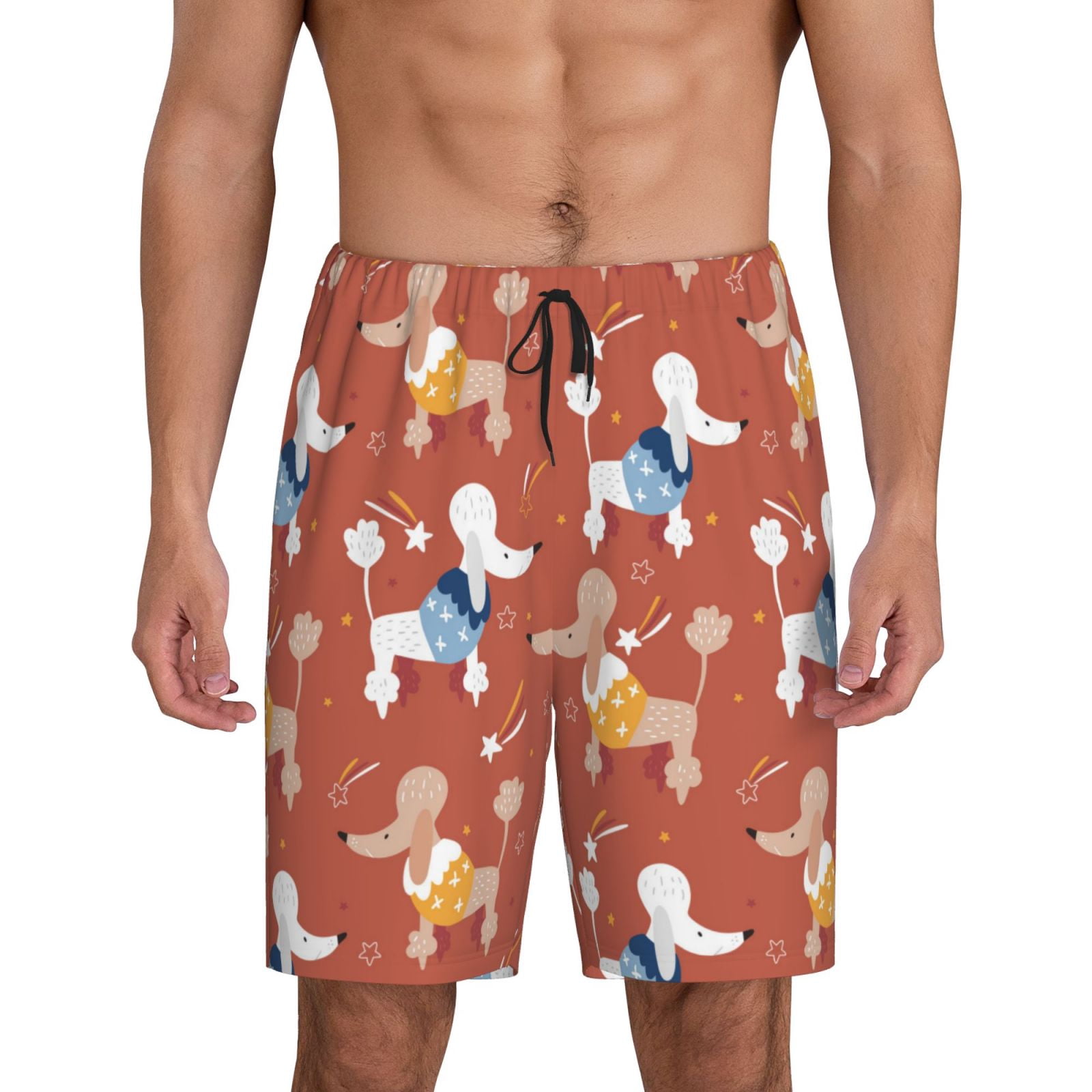 Balery Cute Poodle Dog Men's Cotton Knit Pajama Shorts Waistband ...