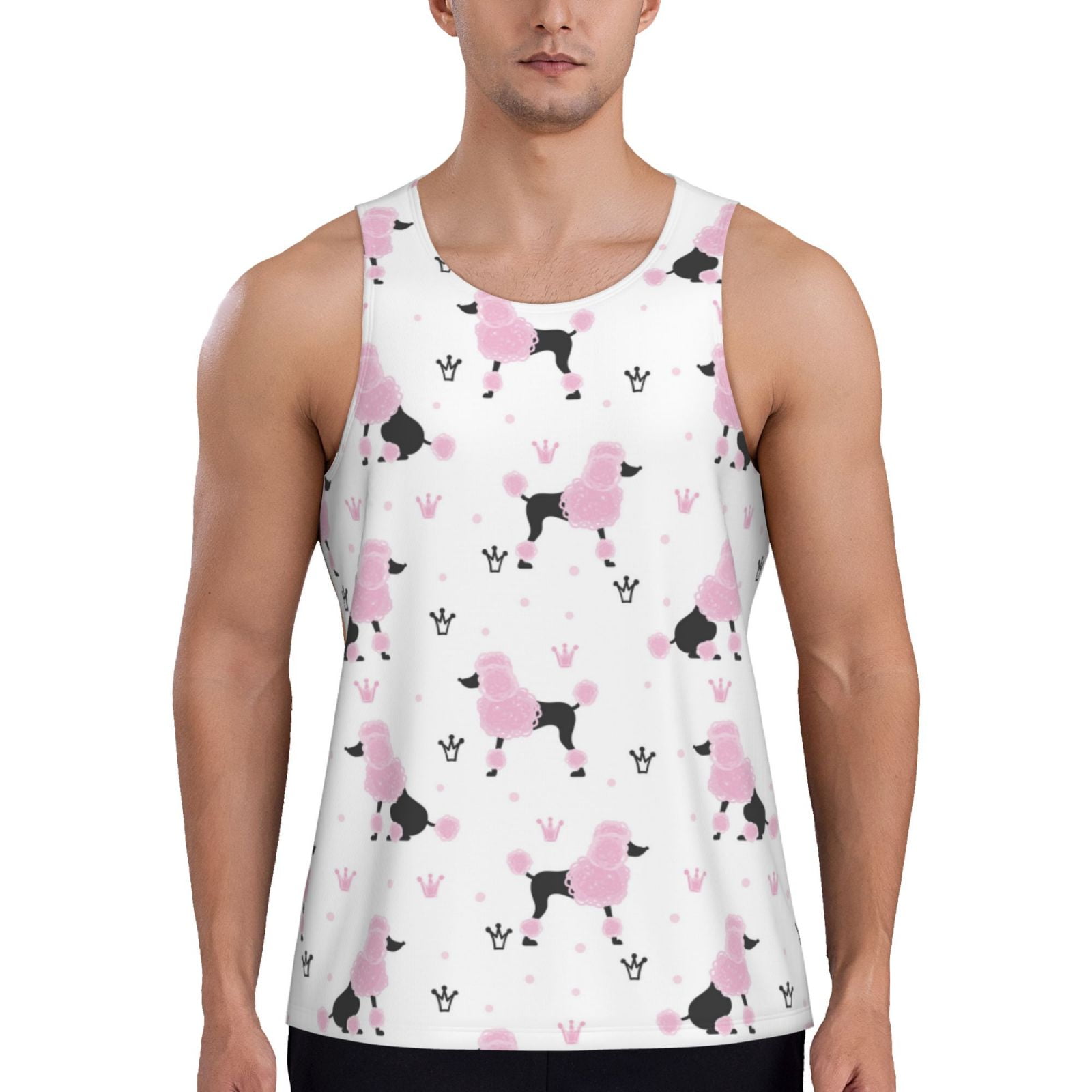 Balery Cute Poodle Dog Pattern Men's Workout Tank Top Gym Muscle Tee ...