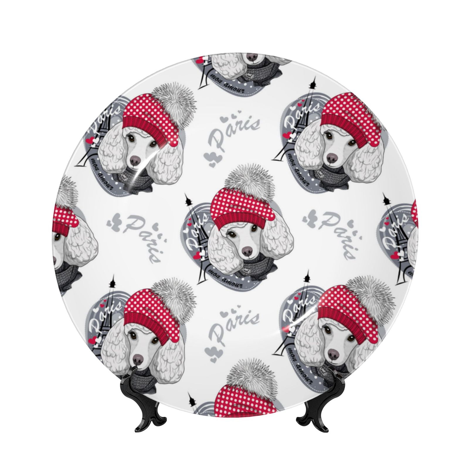 Balery Cute Poodle Dog Print Bone China Decorative Plate Ceramic Dinner ...