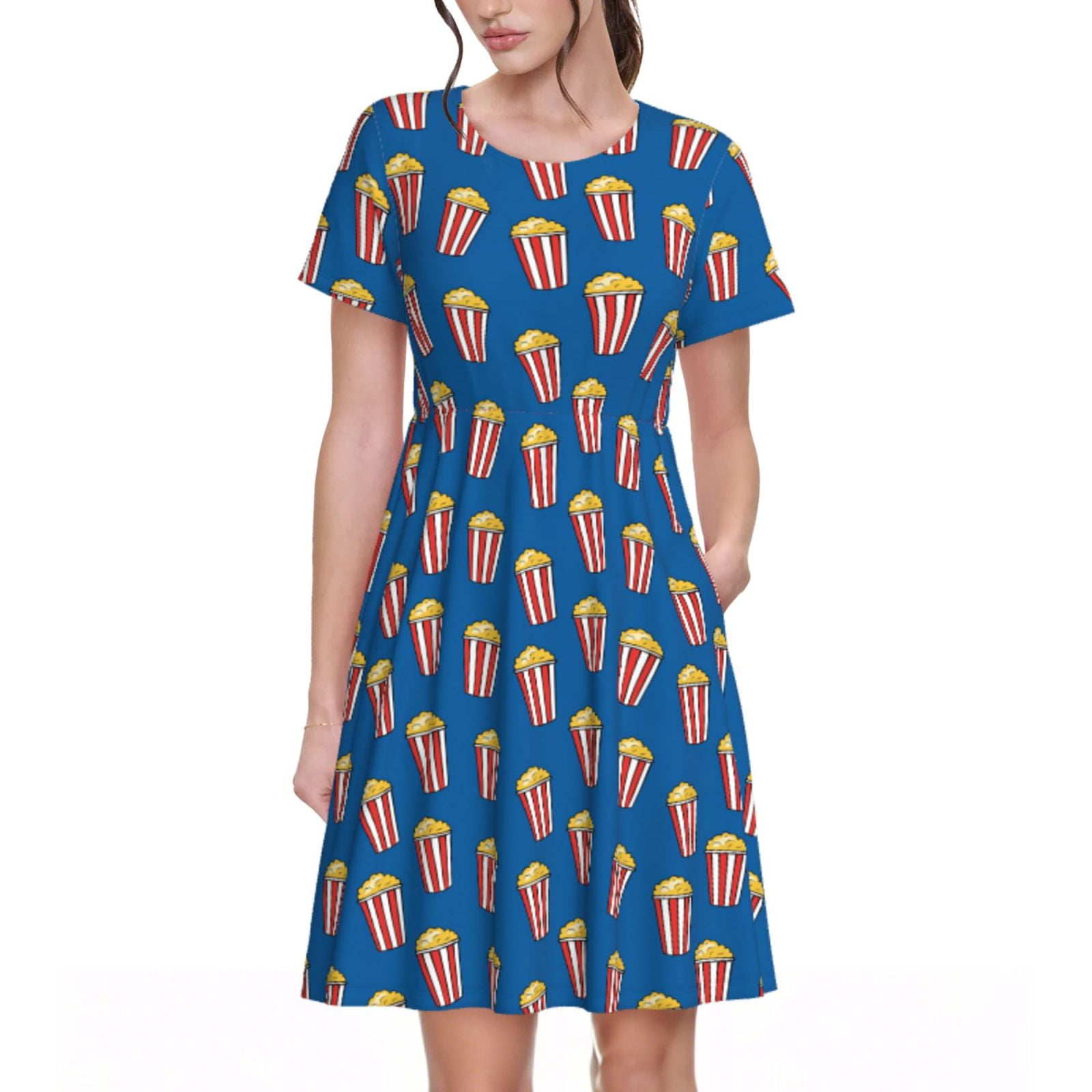 Balery Cute Popcorn Pattern Womens Dresses Loose Short sleeve ...