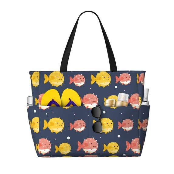 Balery Cute Puffer Fish Beach Travel Bag - Water-Resistant, Large ...