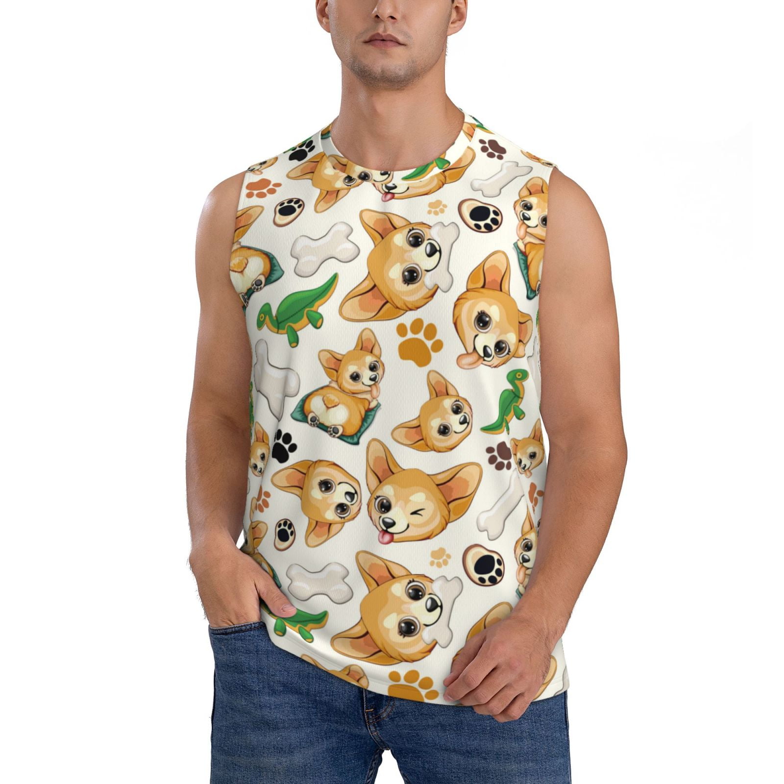 Balery Cute Puppy Men's Sleeveless Muscle Shirts Workout Tank Top ...